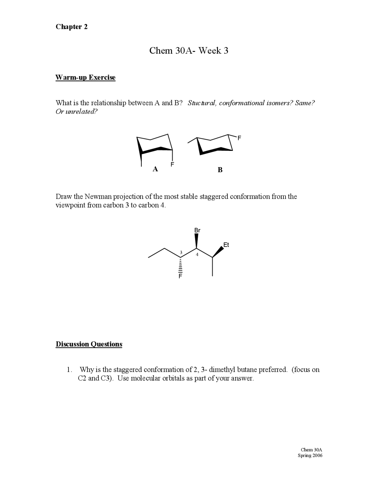 Structural And Conformational Isomers Homework Chem 30a Docsity