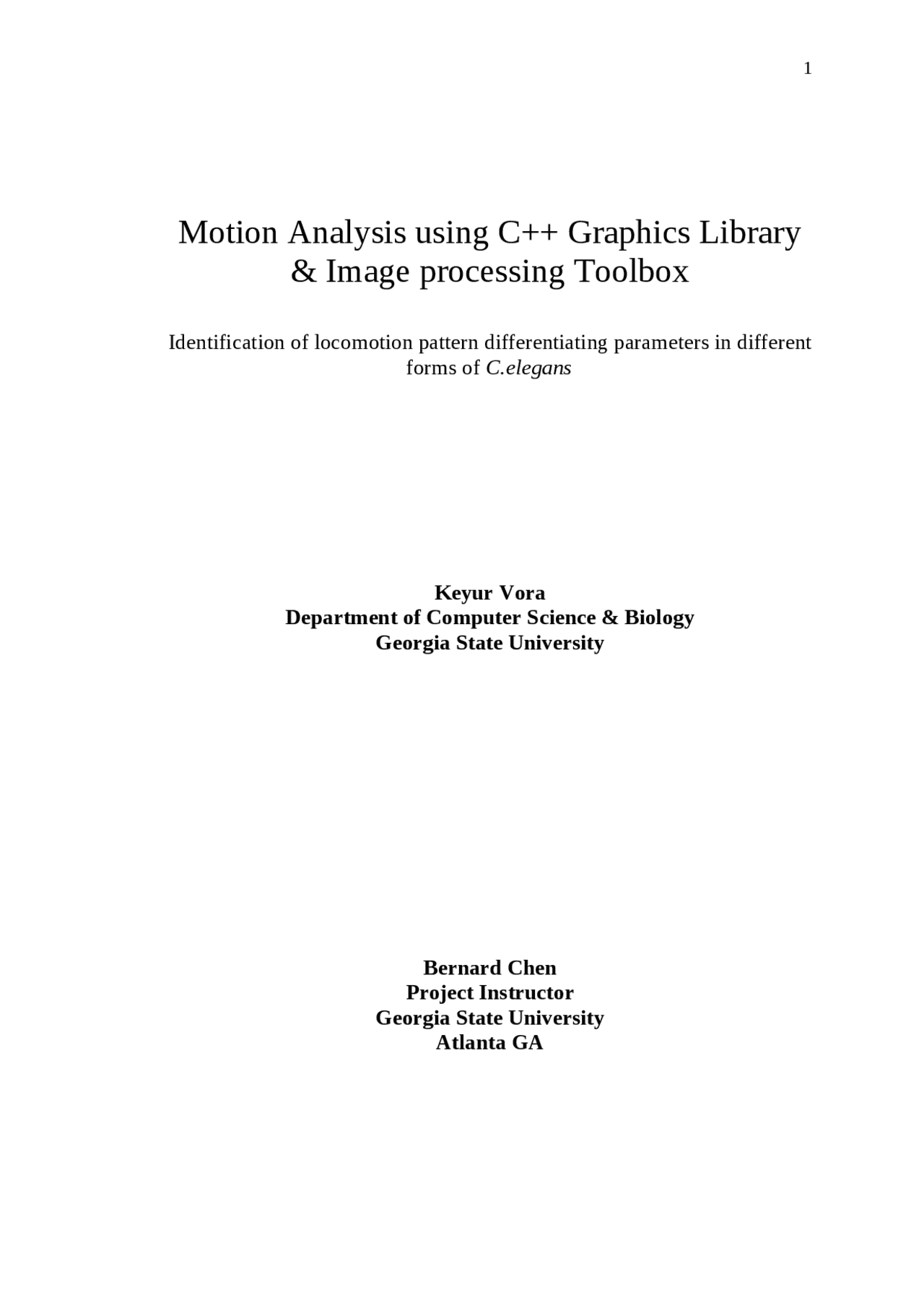 Motion Analysis Using C Graphics Library And Image Processing Csc 6999 Docsity