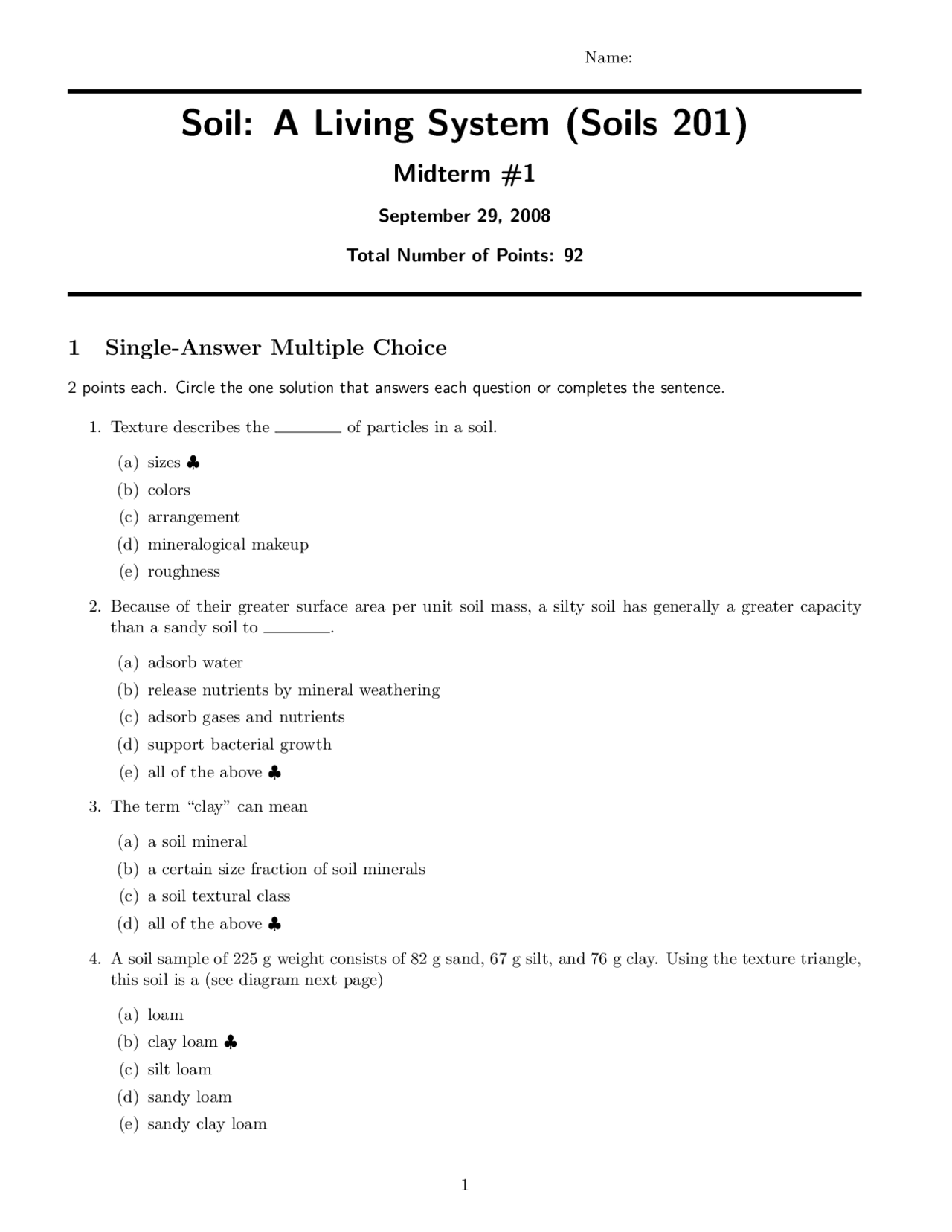 Soil: A Living System - Fall 2008 - Midterm Exam 1 | SoilS 201 - Docsity