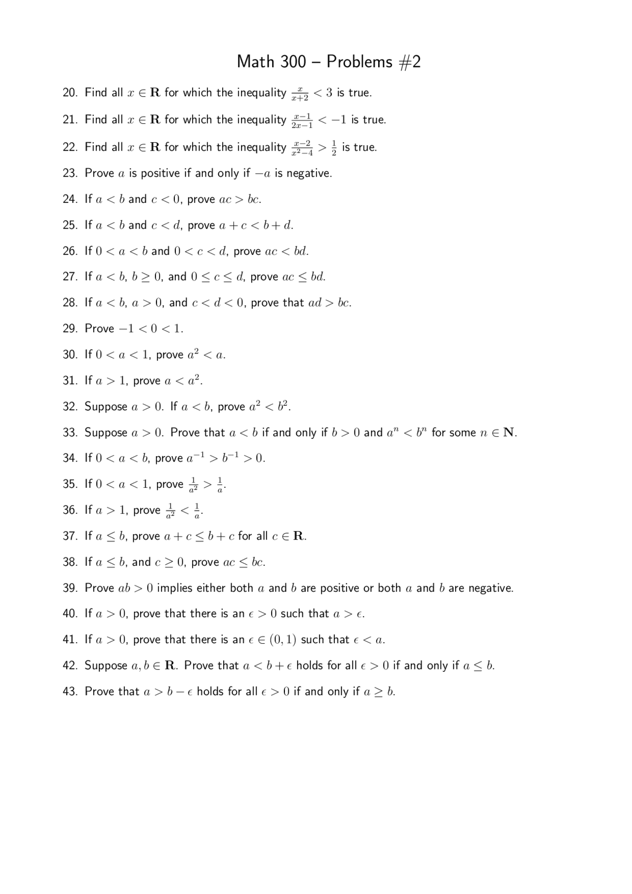 Assignment Problems Introduction To Abstract Mathematics Math 300