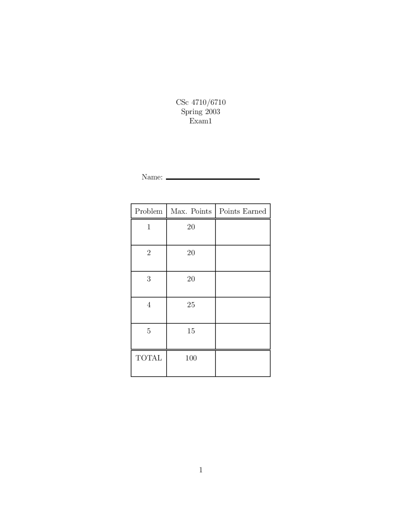 Exam 1 For Database Systems Spring 2003 Csc 4710 Docsity