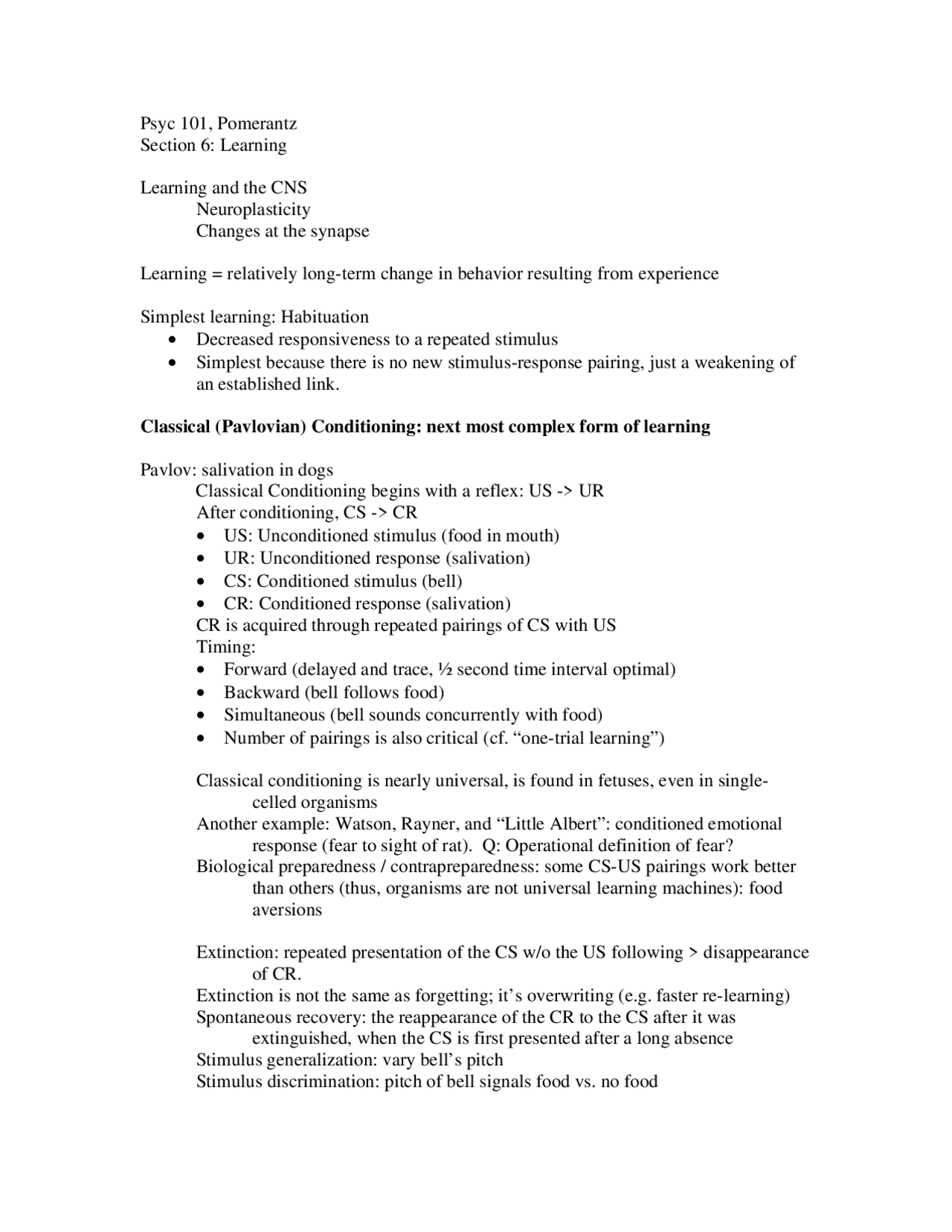 Notes On Learning Introduction To Psychology Psyc 101 Docsity