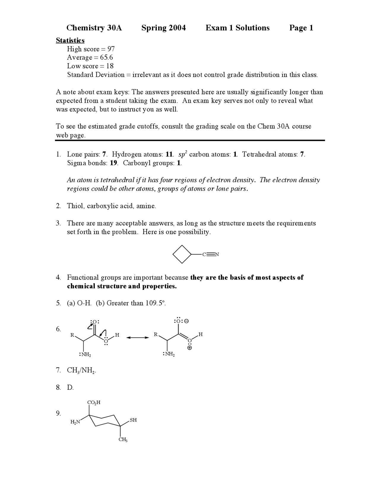 Solutions Of Exam 1 On Organic Chemistry I Structure And Reactivity