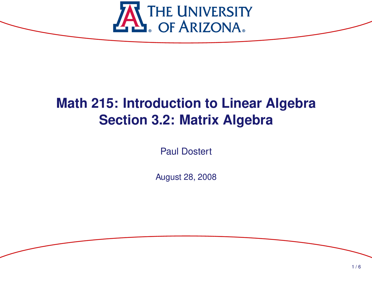 Matrix Algebra - Lecture Slides - Introduction to Linear Algebra | MATH ...