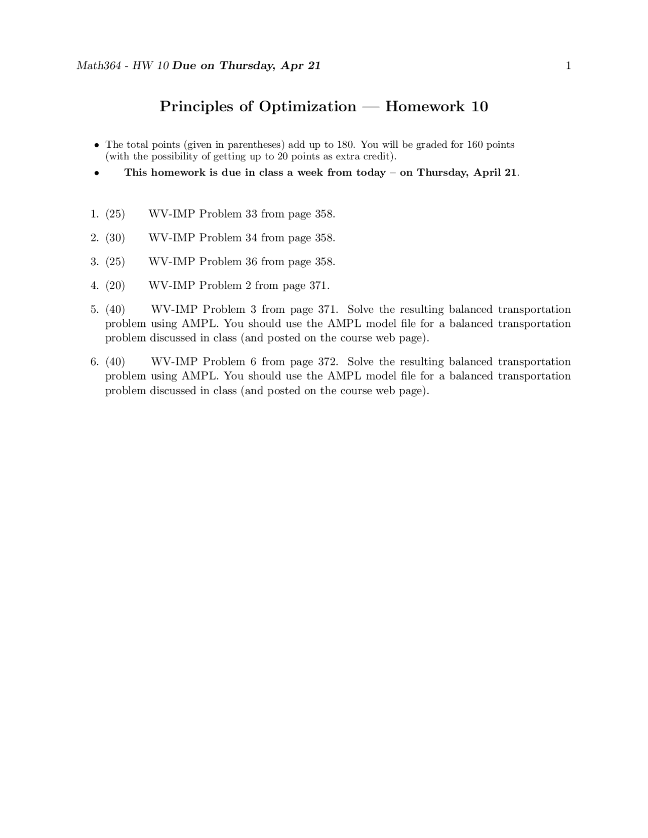 6 Questions For Principles Of Optimization Homework 10 Math 364