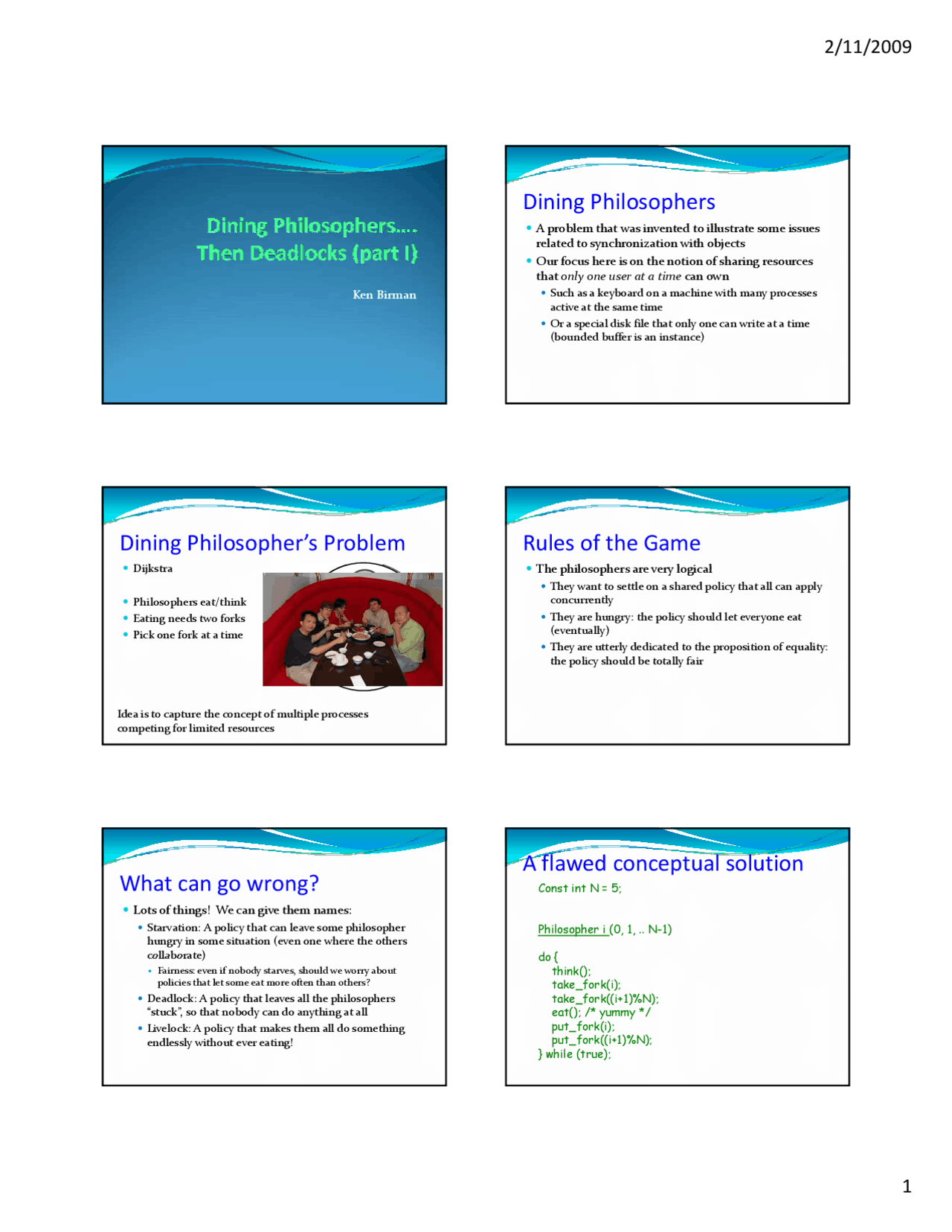 Dining Philosophers - Lecture Slides | CS 4410 - Docsity