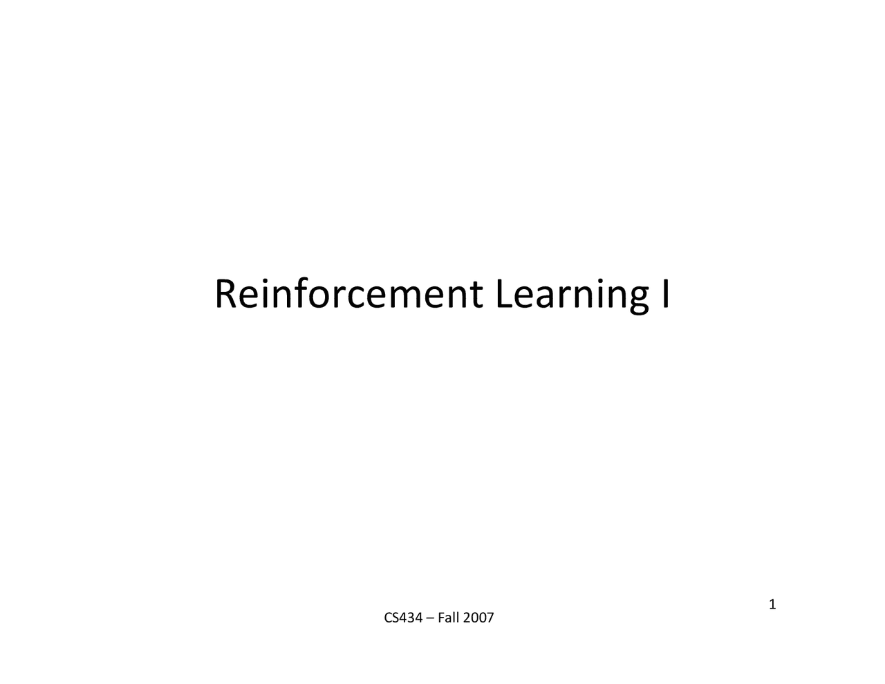 Reinforcement Learning I Lecture Notes Cs 434 Docsity