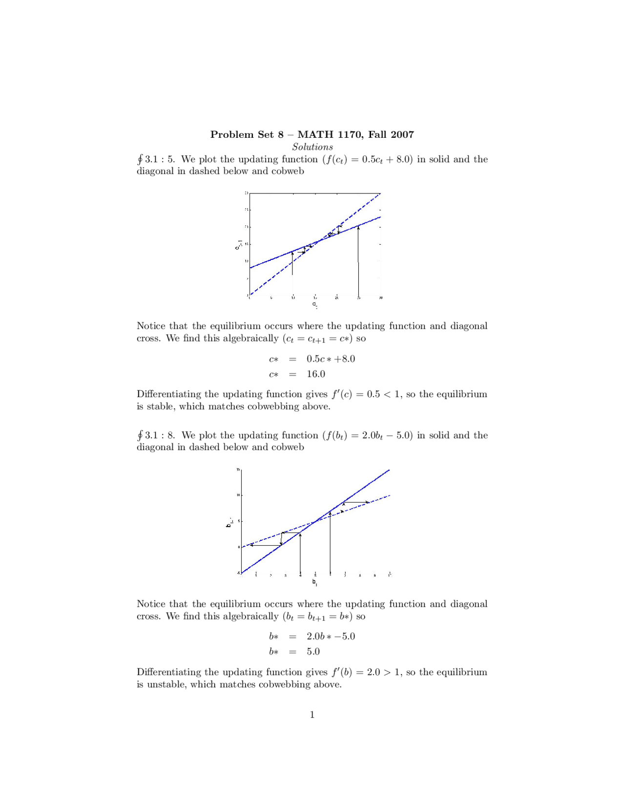 Calculus For Biologists I Solved Problem Set 8 Math 1170 Docsity