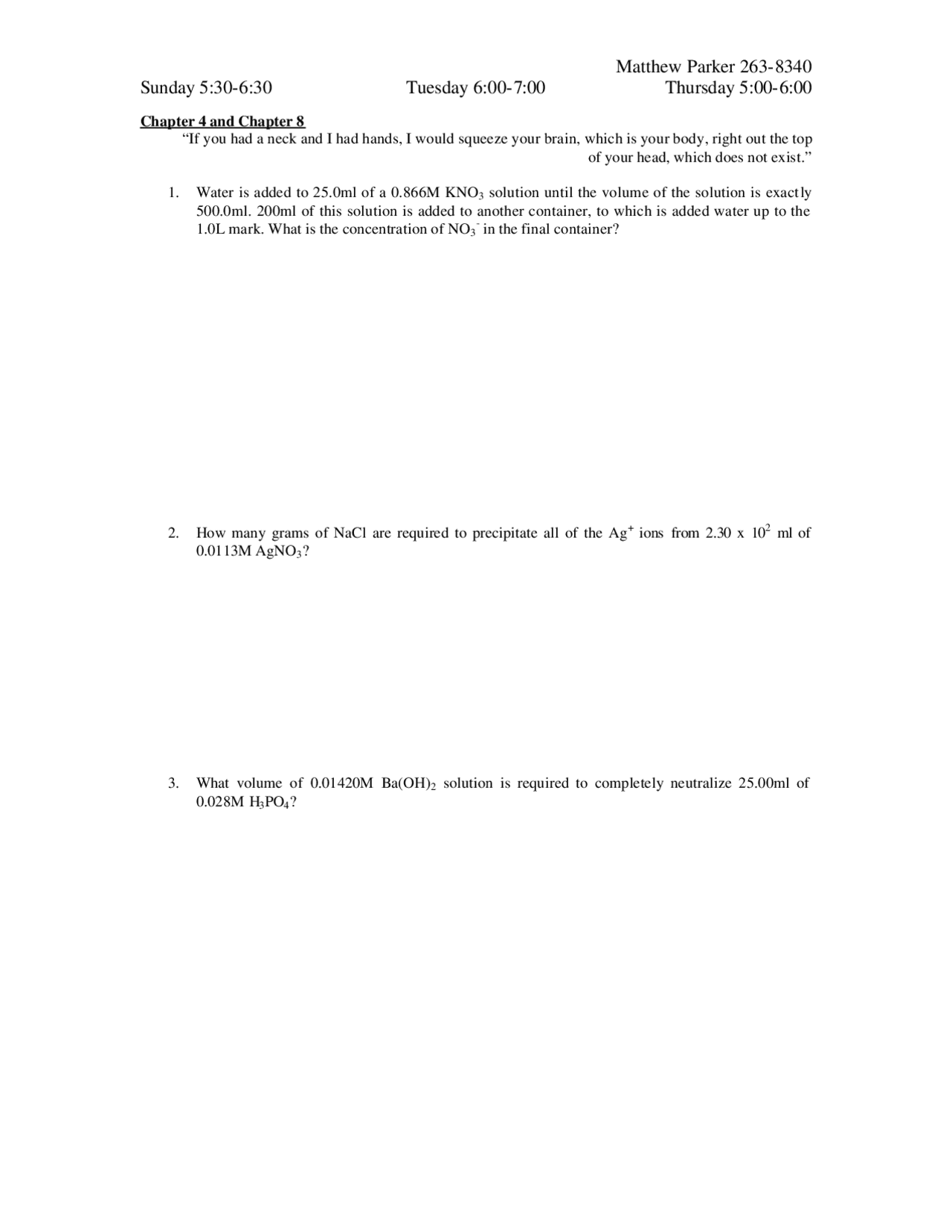 5 Questions On Introduction Of Chemistry I Che 1101 Docsity