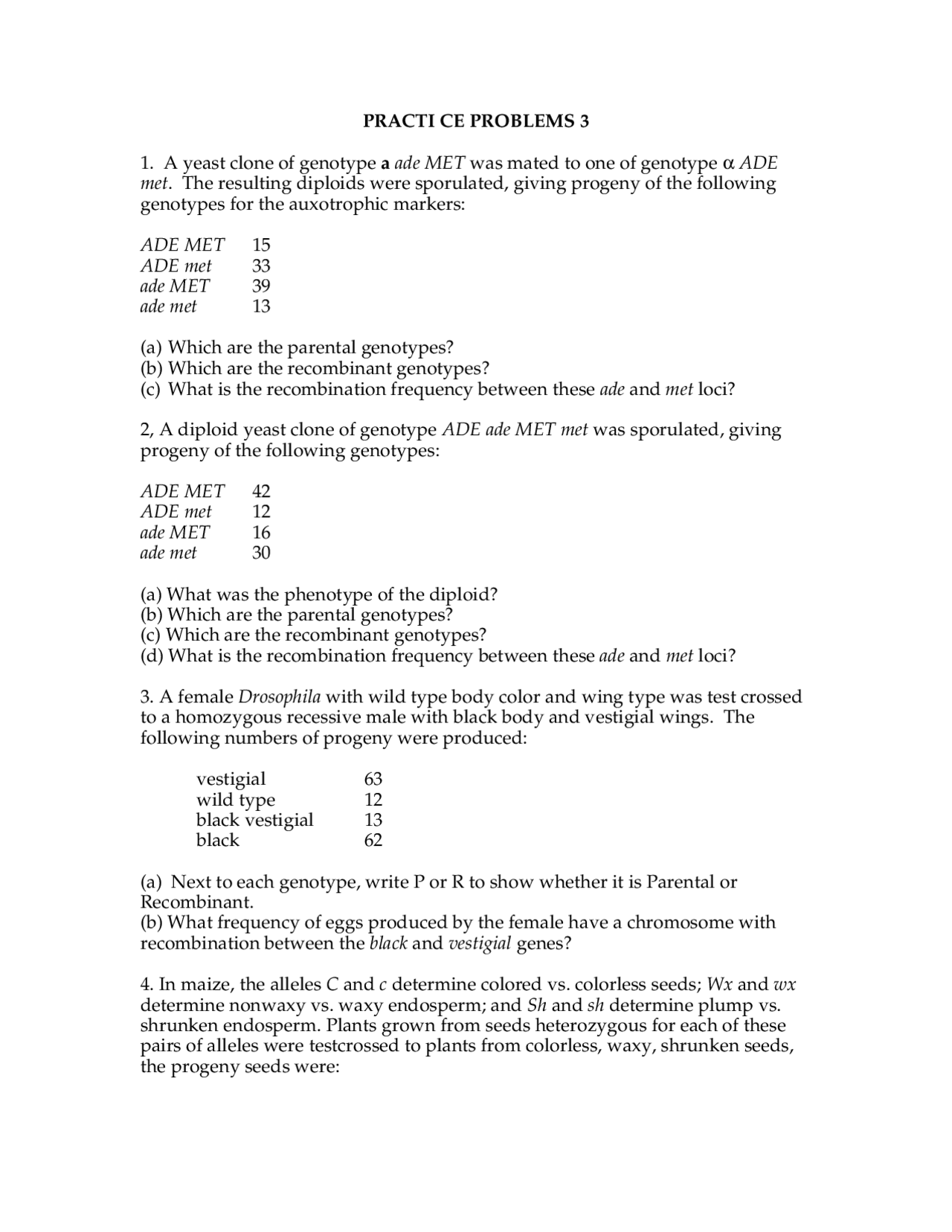 Practice Problems In Exam 3 Genetics Ecol 320 Docsity