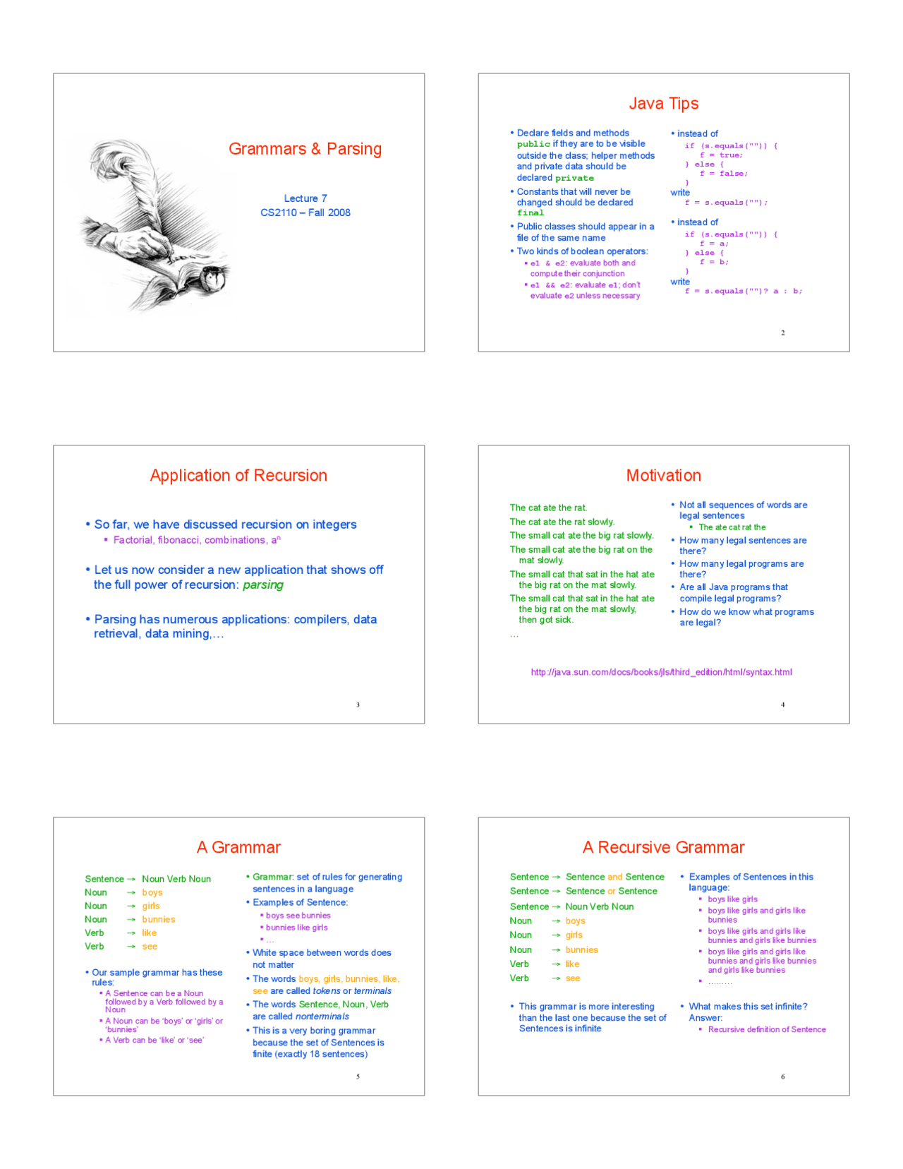 Grammars And Parsing Lecture Slides Cs 2110 Docsity