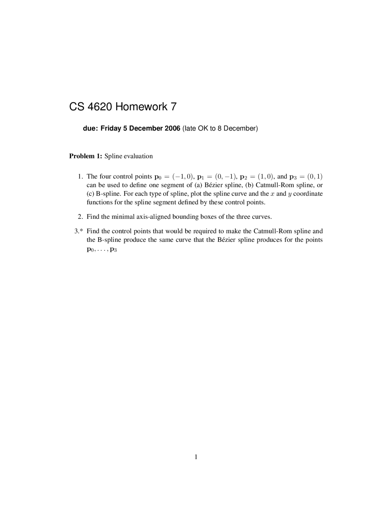 Problem on Spline Evaluation - Computer Graphics I | CS 4620 - Docsity