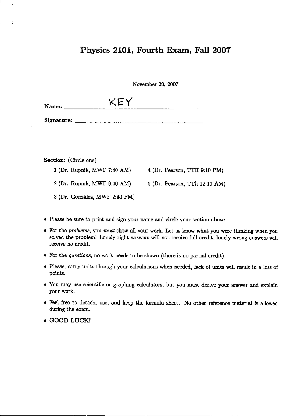 Solved Exam 4 for General Physics for Technical Students | PHYS 2101 - Docsity