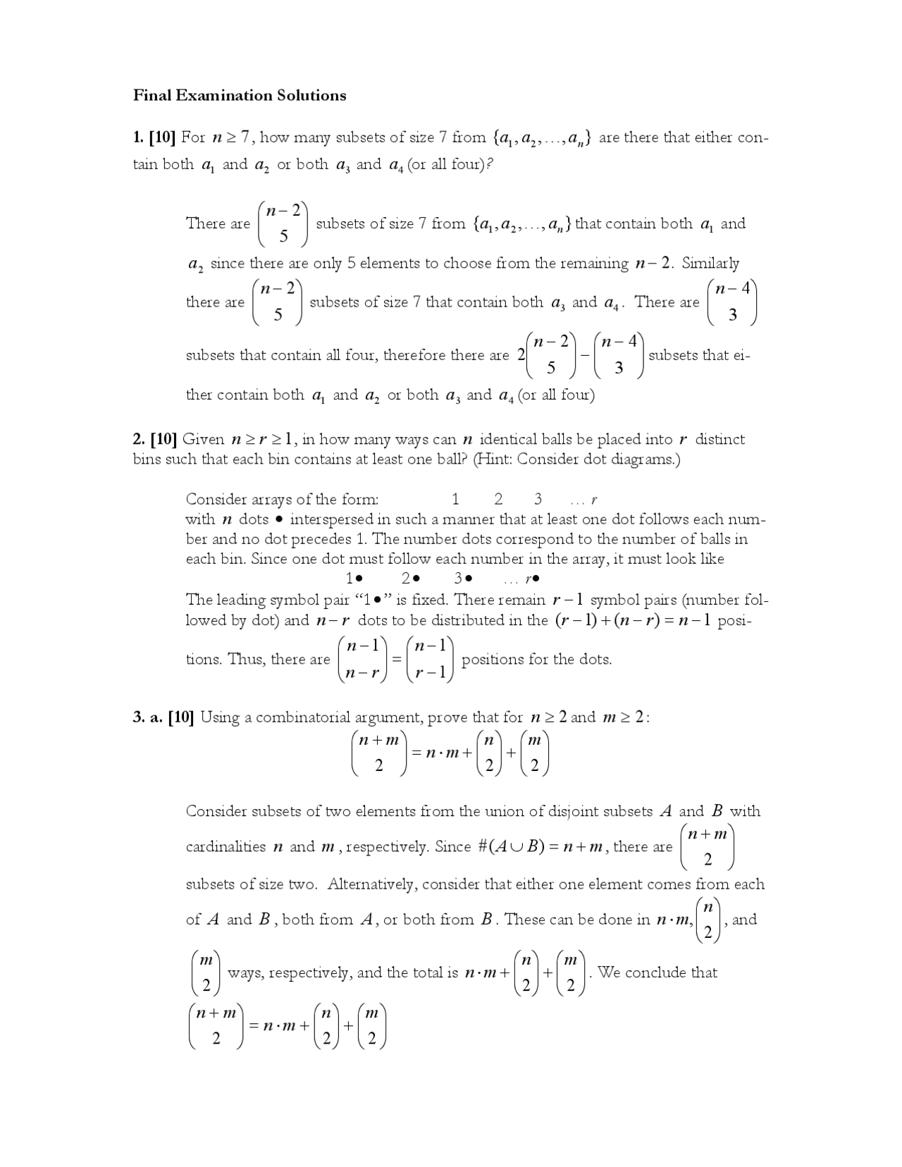 Final Examination With Solutions Applied Mathematics N 1 Docsity