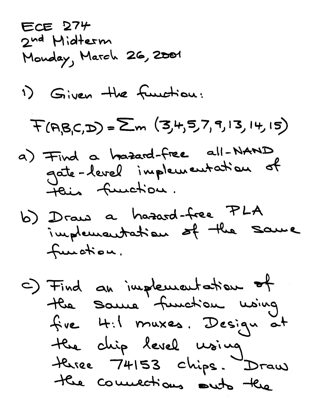 Second Midterm Exam With Solutions Digital Logic Ece 274 Docsity