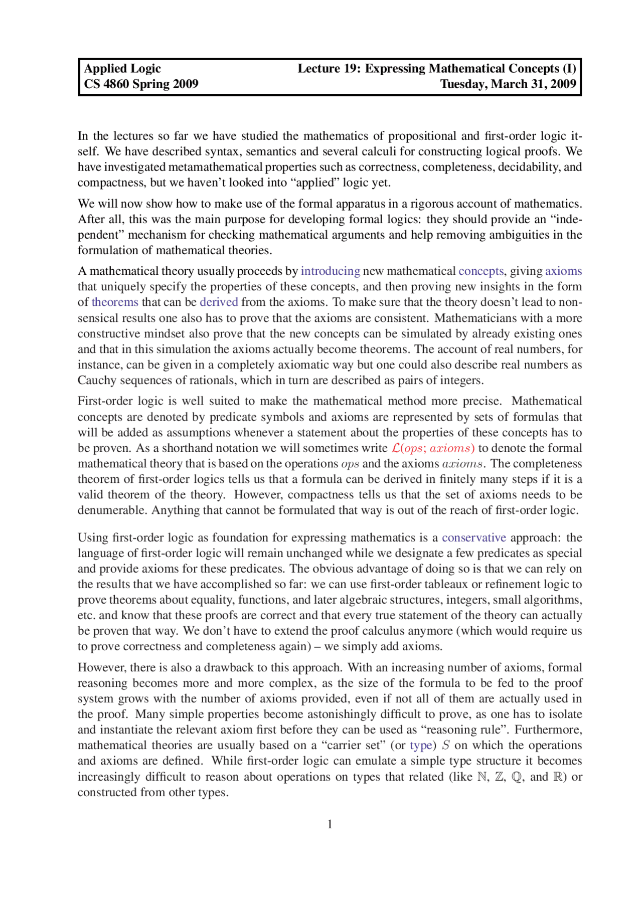 Notes on Expressing Mathematical Concepts - Applied Logic | CS 4860 ...