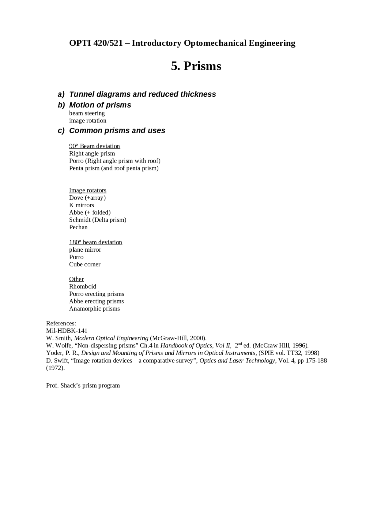 Notes On Prisms Fundamentals Of Applied Optics Laboratory Opti 510l