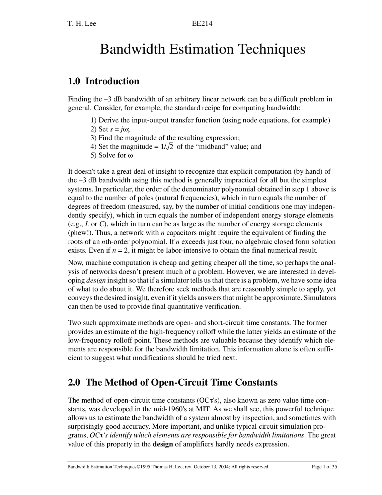 Bandwidth Estimation Techniques Ece 304 Docsity