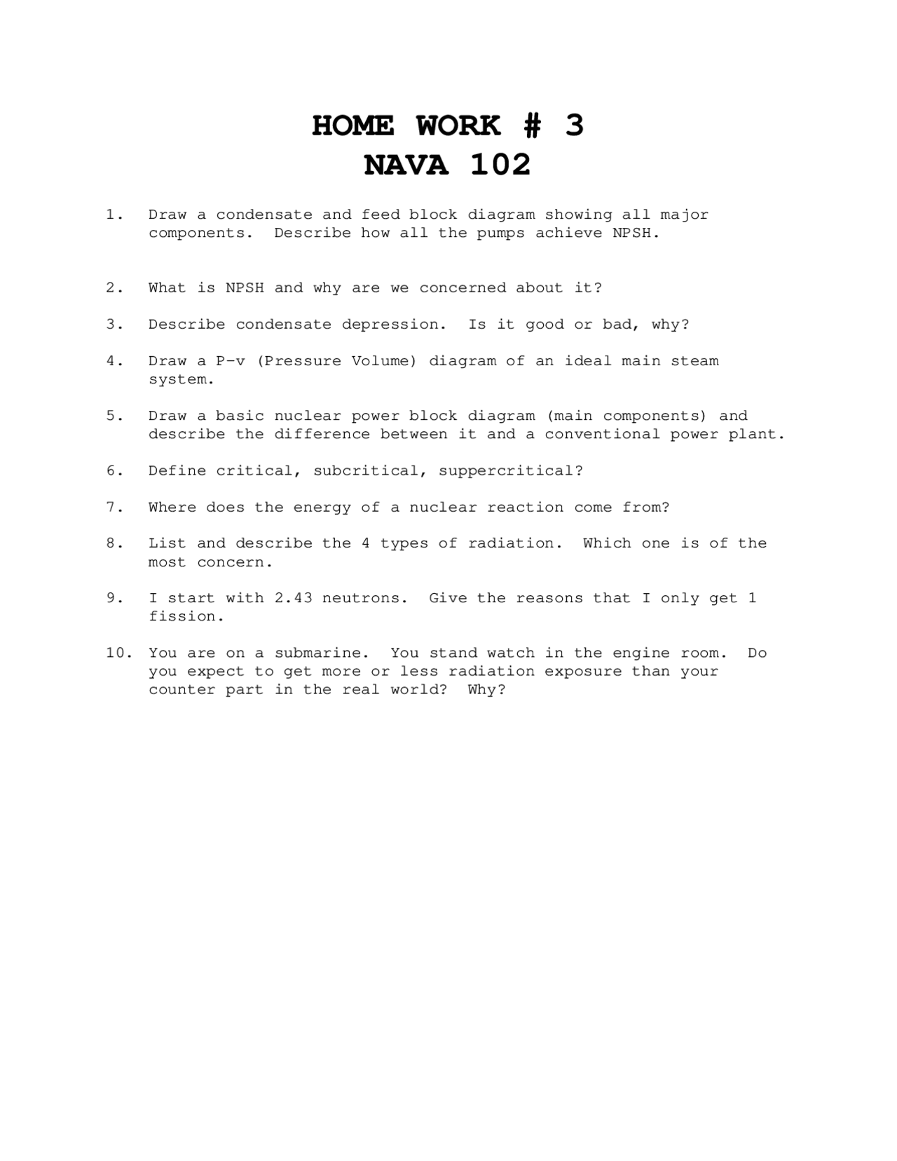 Naval Engineering - Assignment 3 Questions | NAVA 102 - Docsity