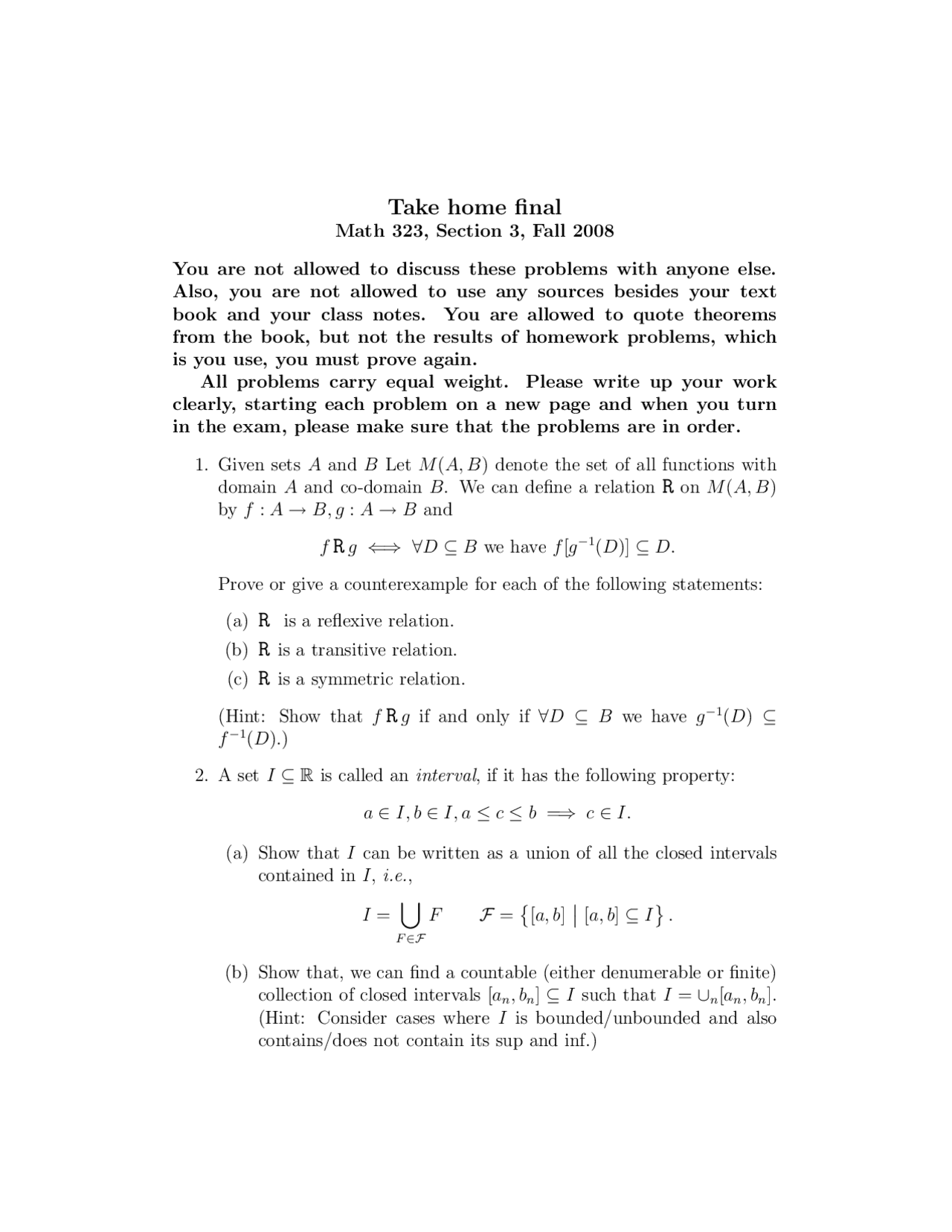 Take Home Final Exam Formal Mathematical Reasoning And Writing Math