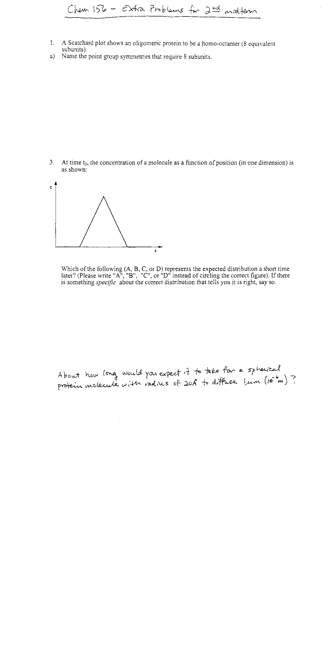 Midterm 2 Problems Physical Biochemistry Chem 156 Docsity