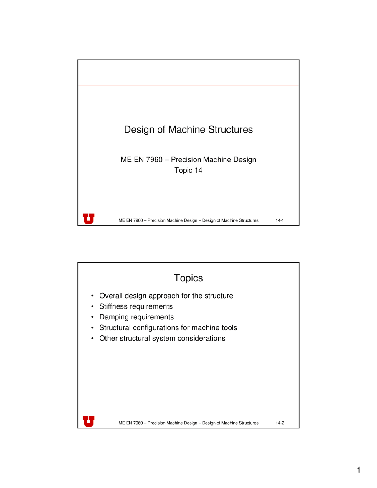 Design of Machine Structures - Lecture Slides | ME EN 7960 | Study ...