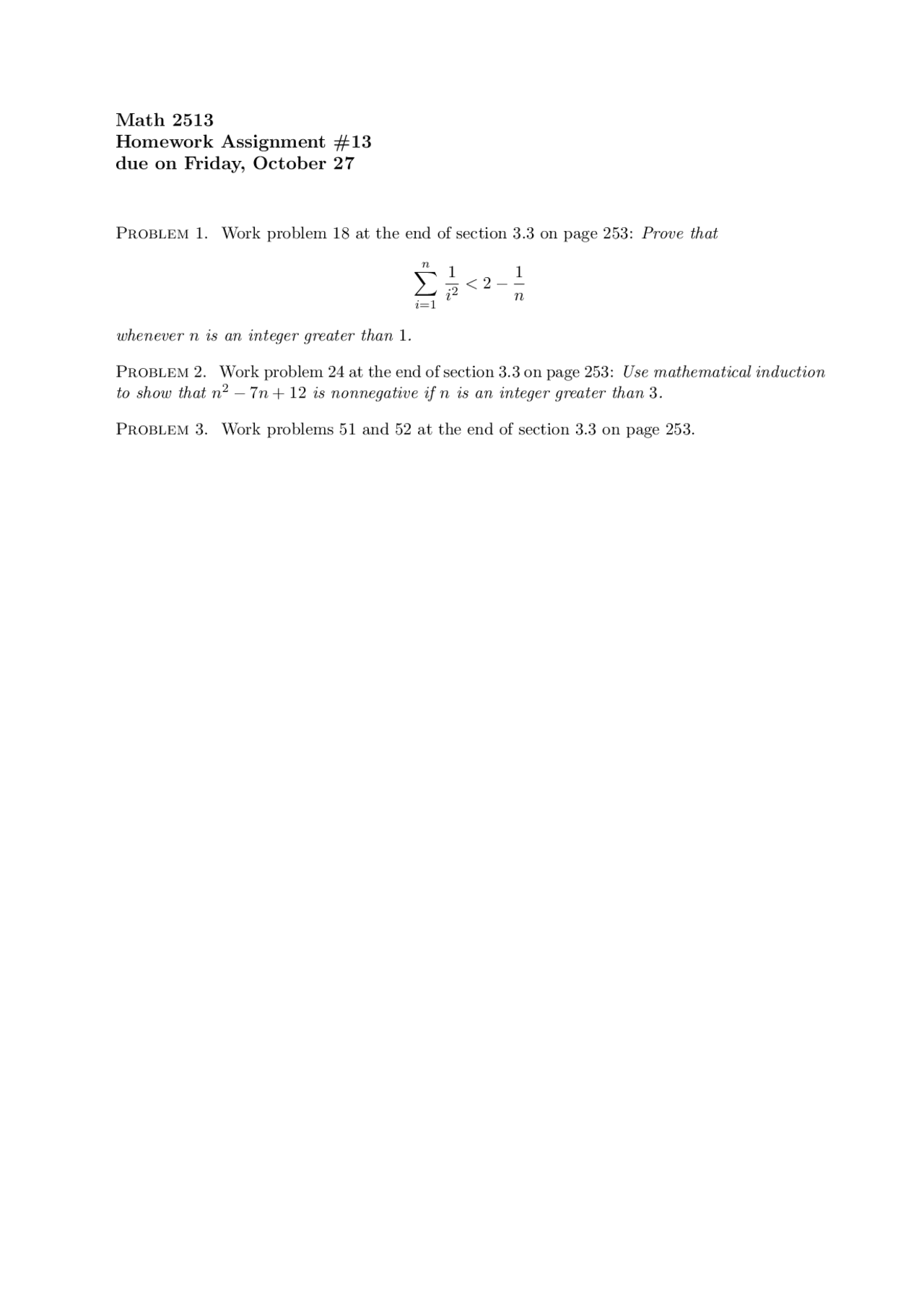 Discrete Mathematical Structures Homework Assignment 13 Math 2513 Docsity