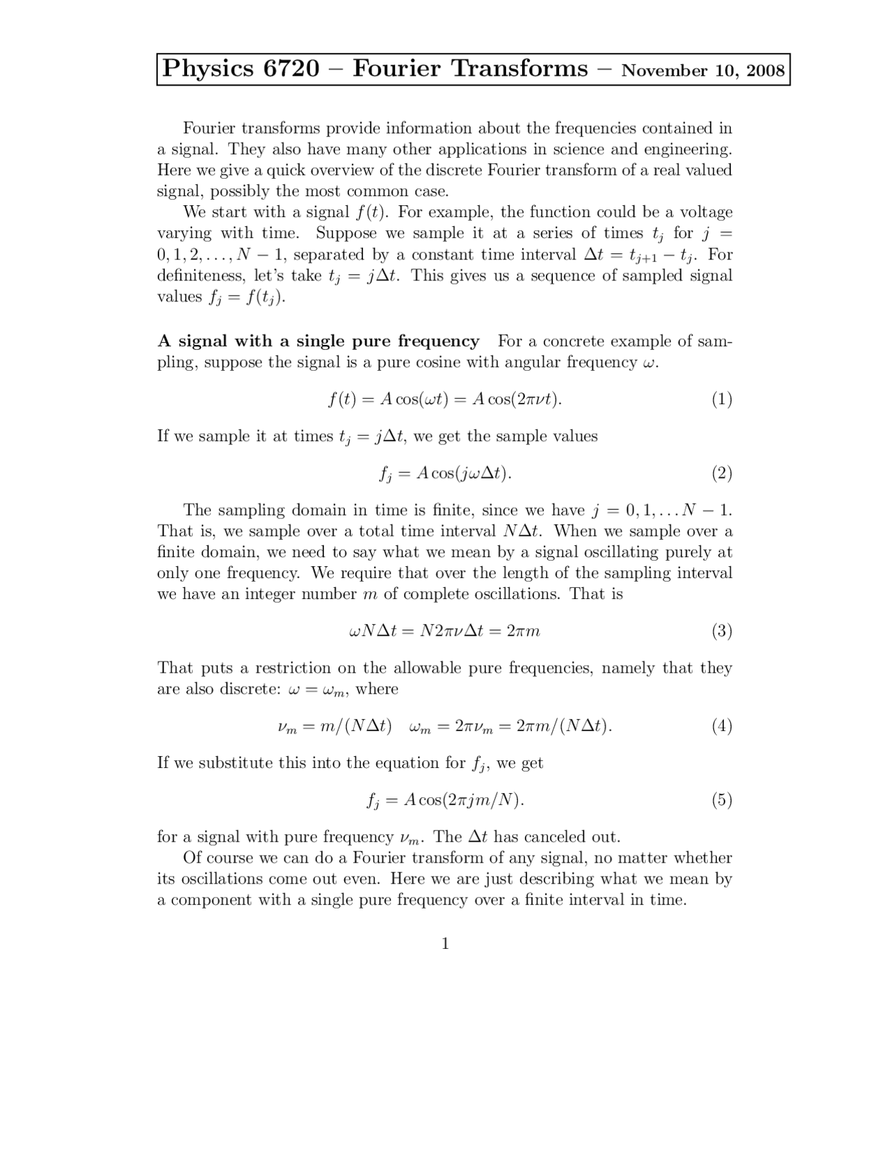 Discrete Fourier Cosines And The Sines Transforms Phys 6720 Docsity