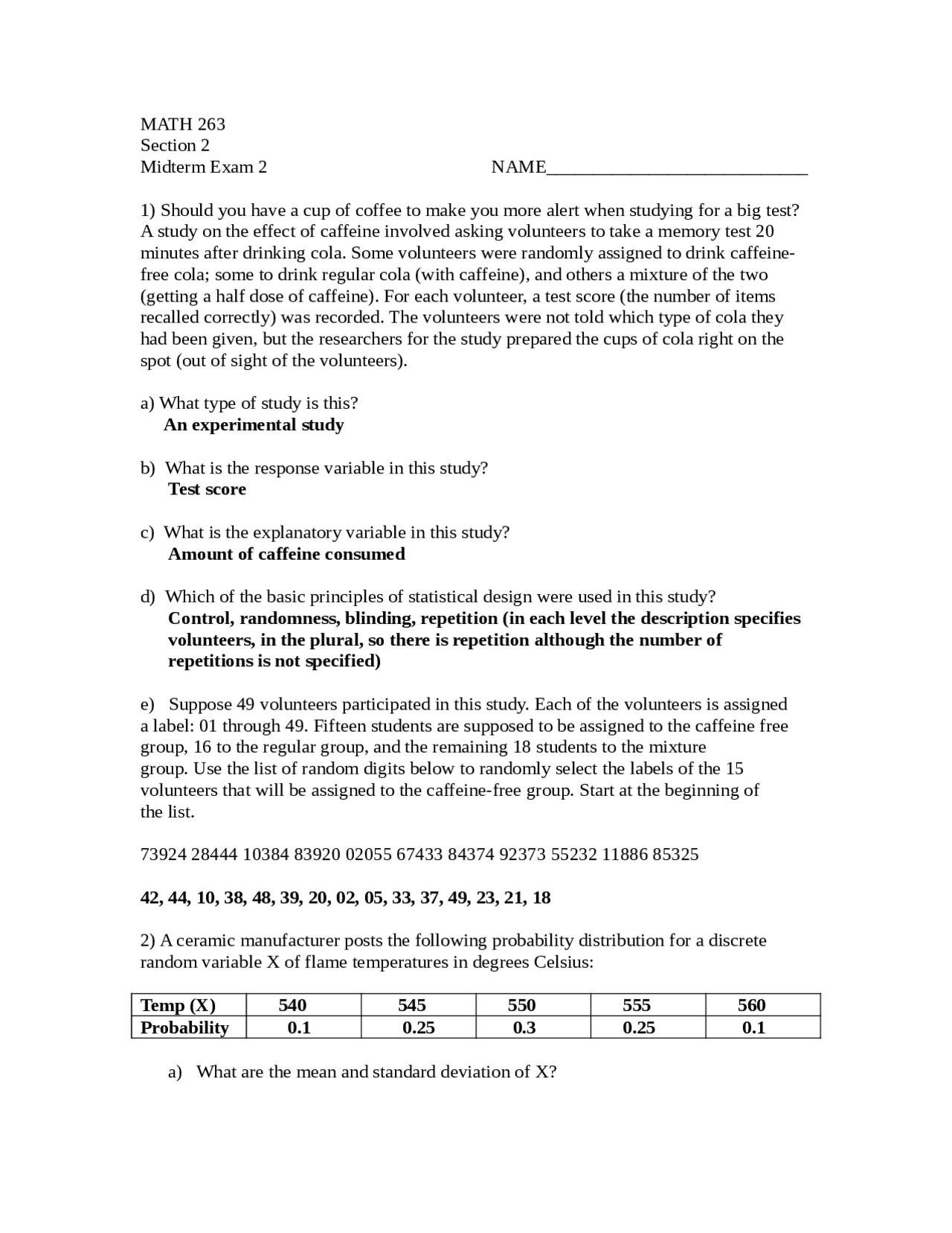 Notes On The Introduction To Statistics And Biostatistics Math 263 Docsity