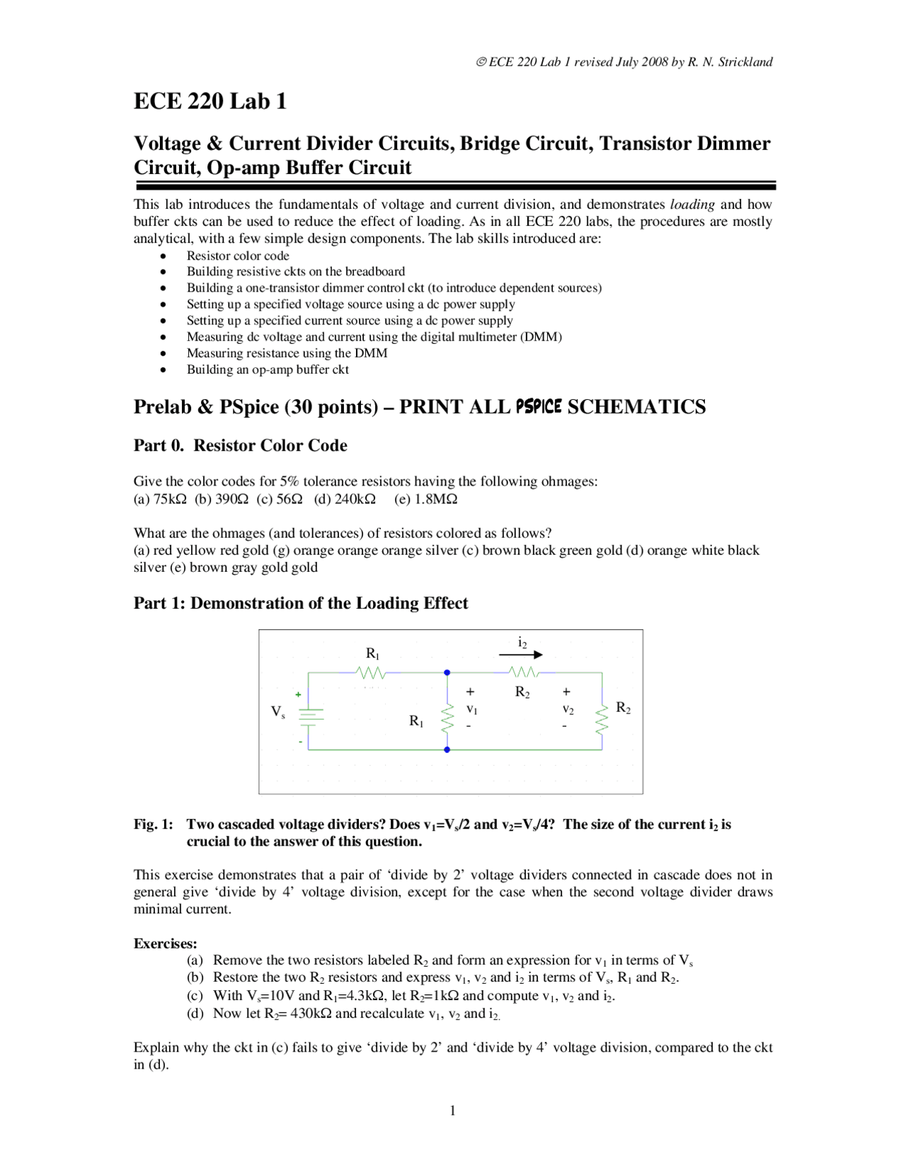 Lab 1: Voltage and Current Divider Circuits, Bridge Circuit, Transistor ...