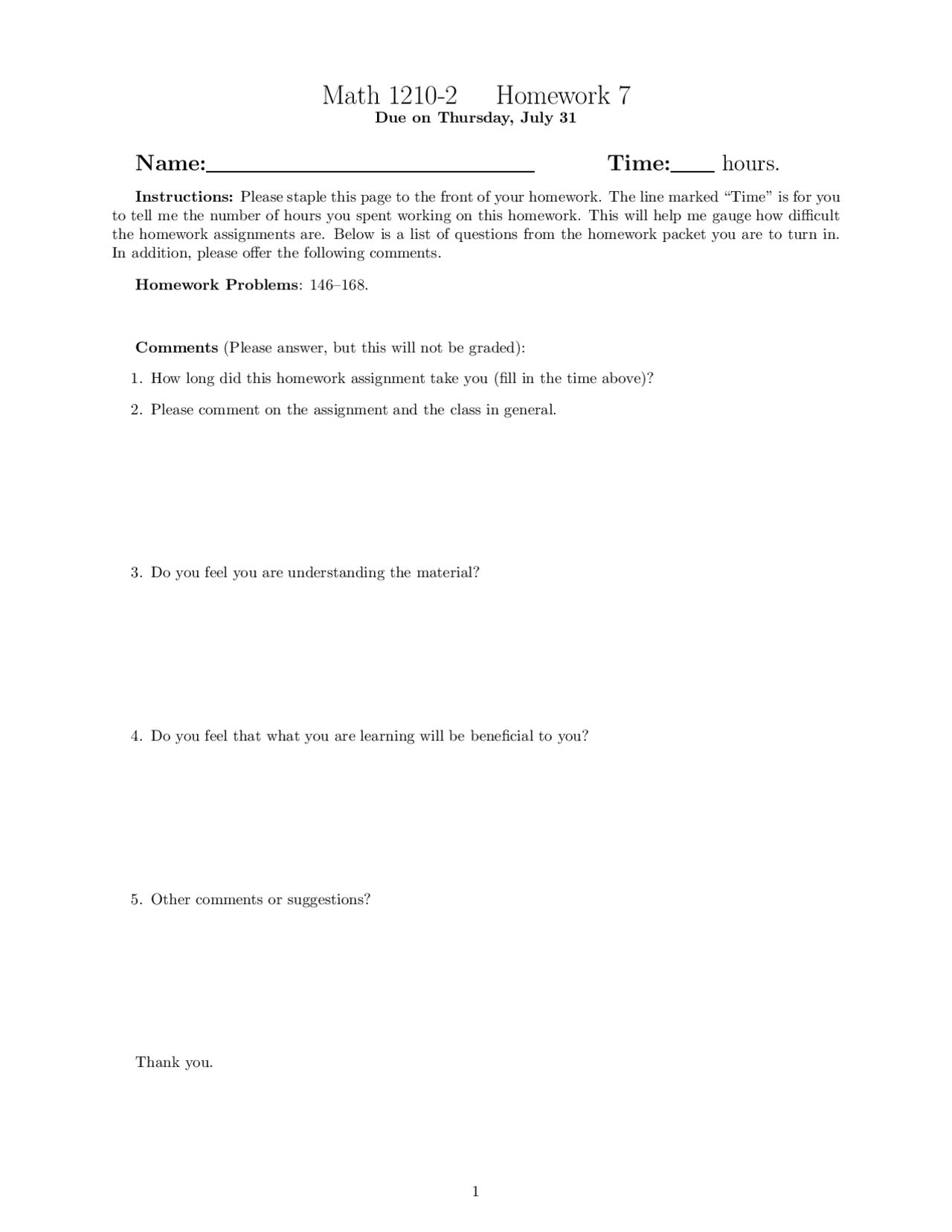 Homework 7 Practice Questions - Calculus I | MATH 1210 - Docsity