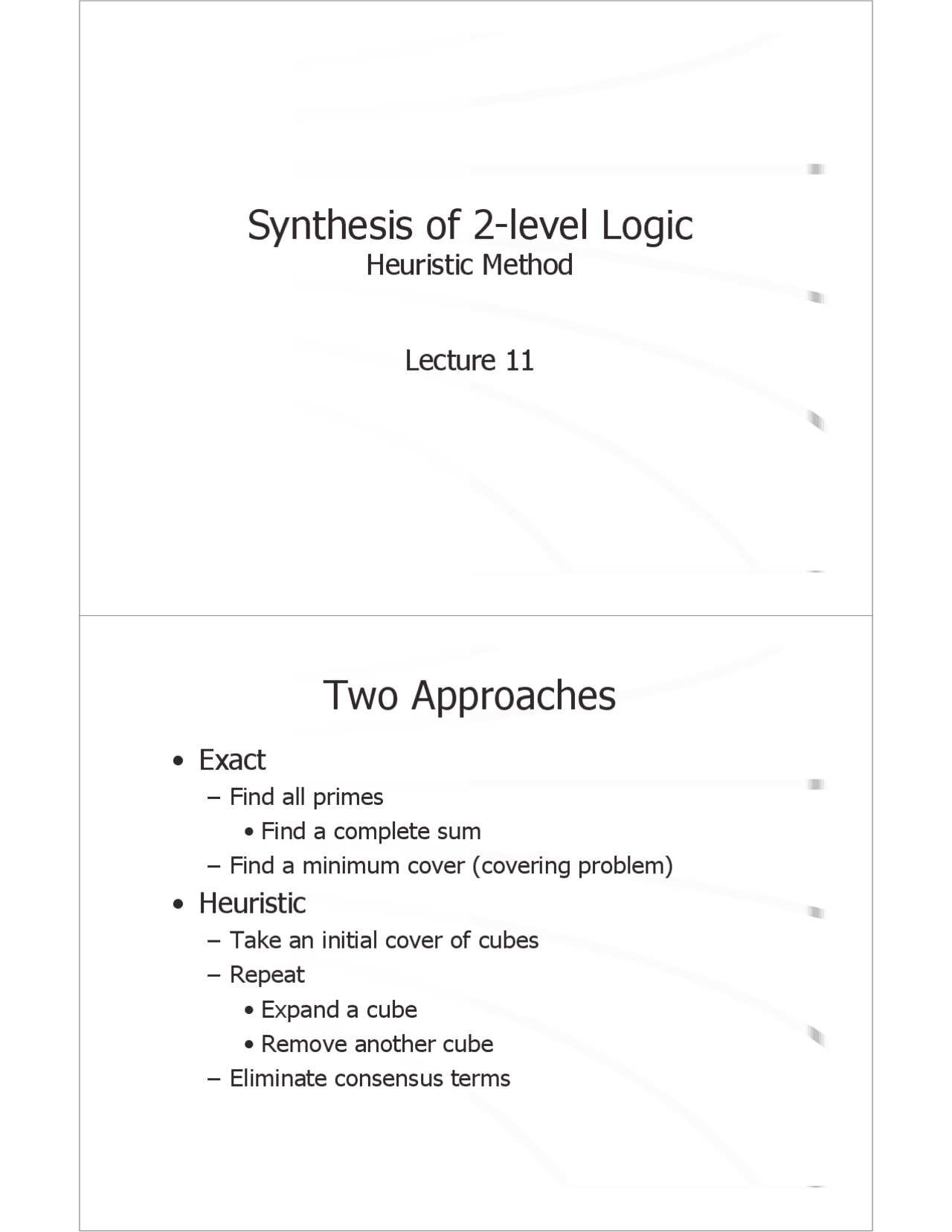 Synthesis of 2-Level Logic - Heuristic Method | MUS 11 - Docsity