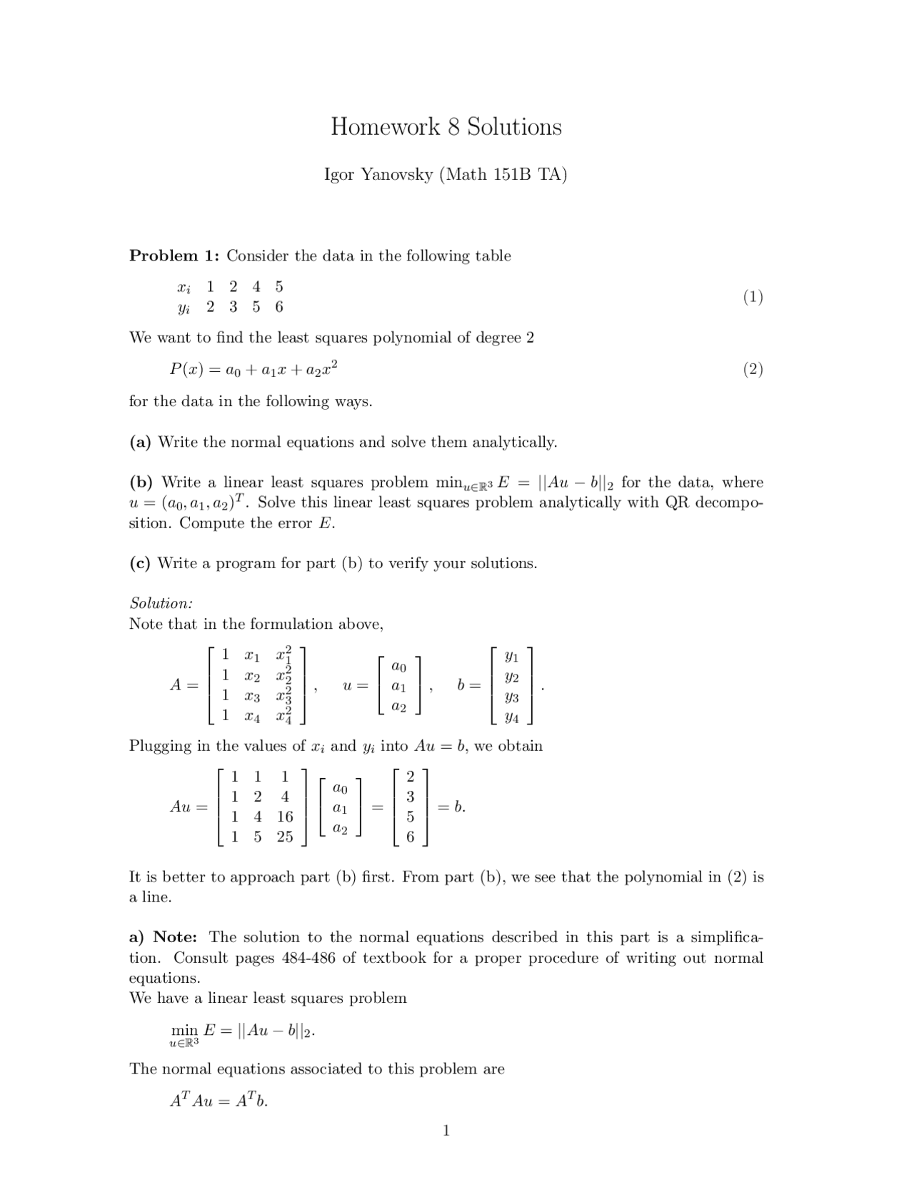 Solved Homework 8 Applied Numerical Methods Math 151a Docsity