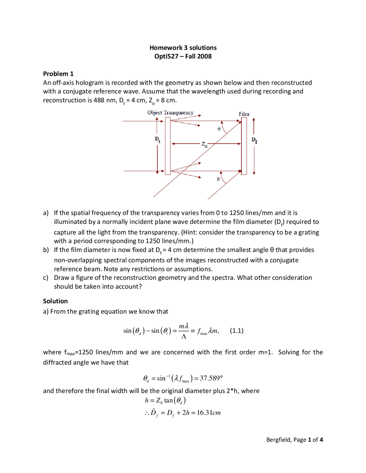 Problem Set 3 Solutions Holography And Diffractive Optics Ece 527