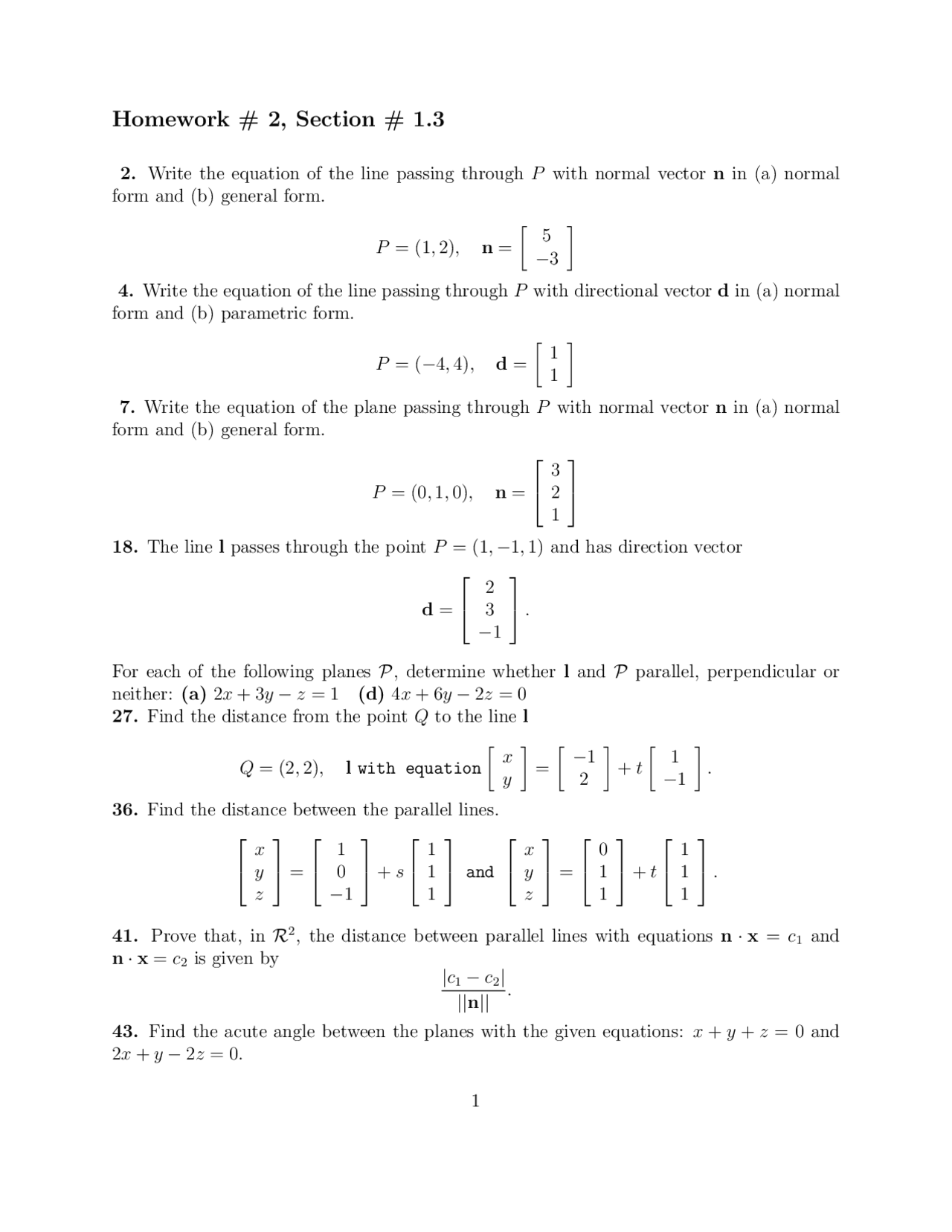 Homework 2 For Introduction To Linear Algebra Math 215 Assignments Linear Algebra Docsity