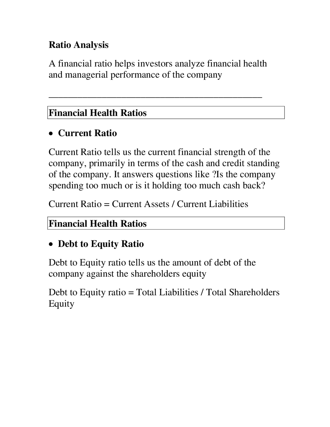 Ratio Analysis - Financial Health Ratios - Lecture Notes | MS 10 - Docsity