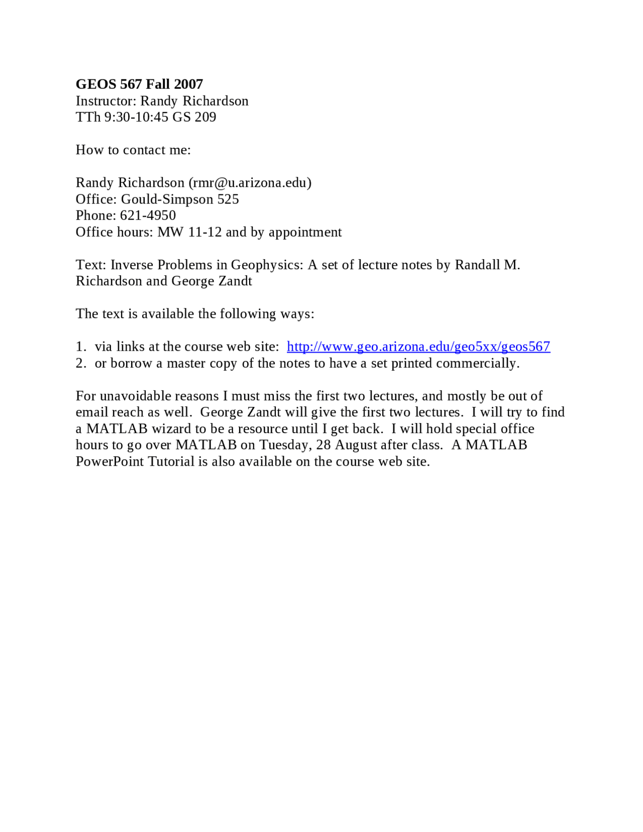 Problem Set 1 Inverse Problems In Geophysics Geos 567 Docsity
