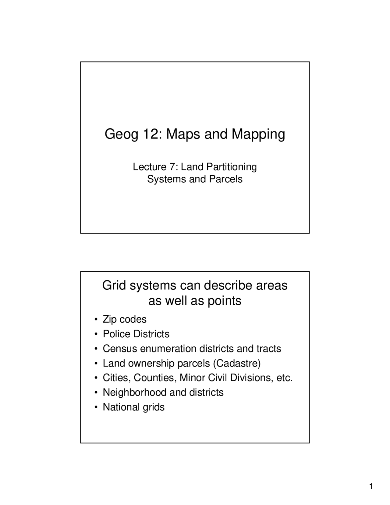 Land Partitioning Systems and Parcels - Lecture Slides | GEOG 12 - Docsity