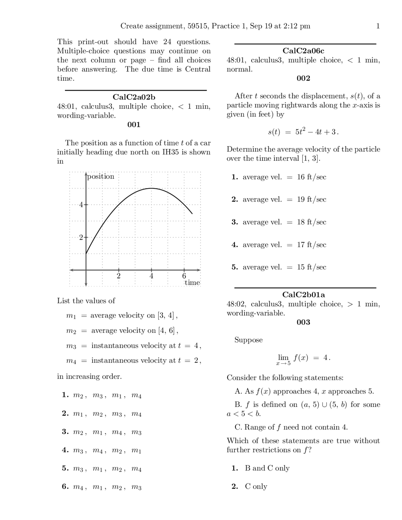 Assignment 1 Differential Calculus M 408k Docsity