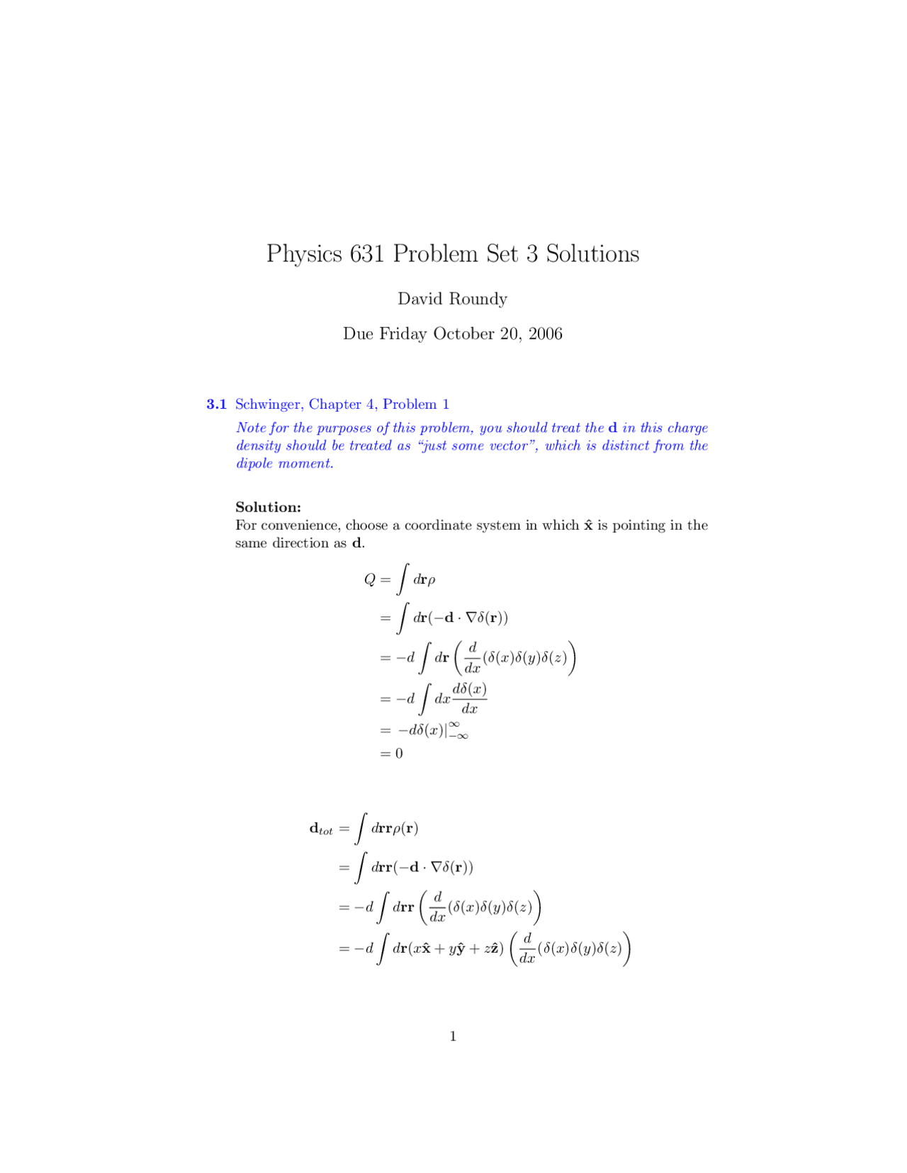 Problem Set 3 With Solutions Electromagnetic Theory Ph 631 Docsity
