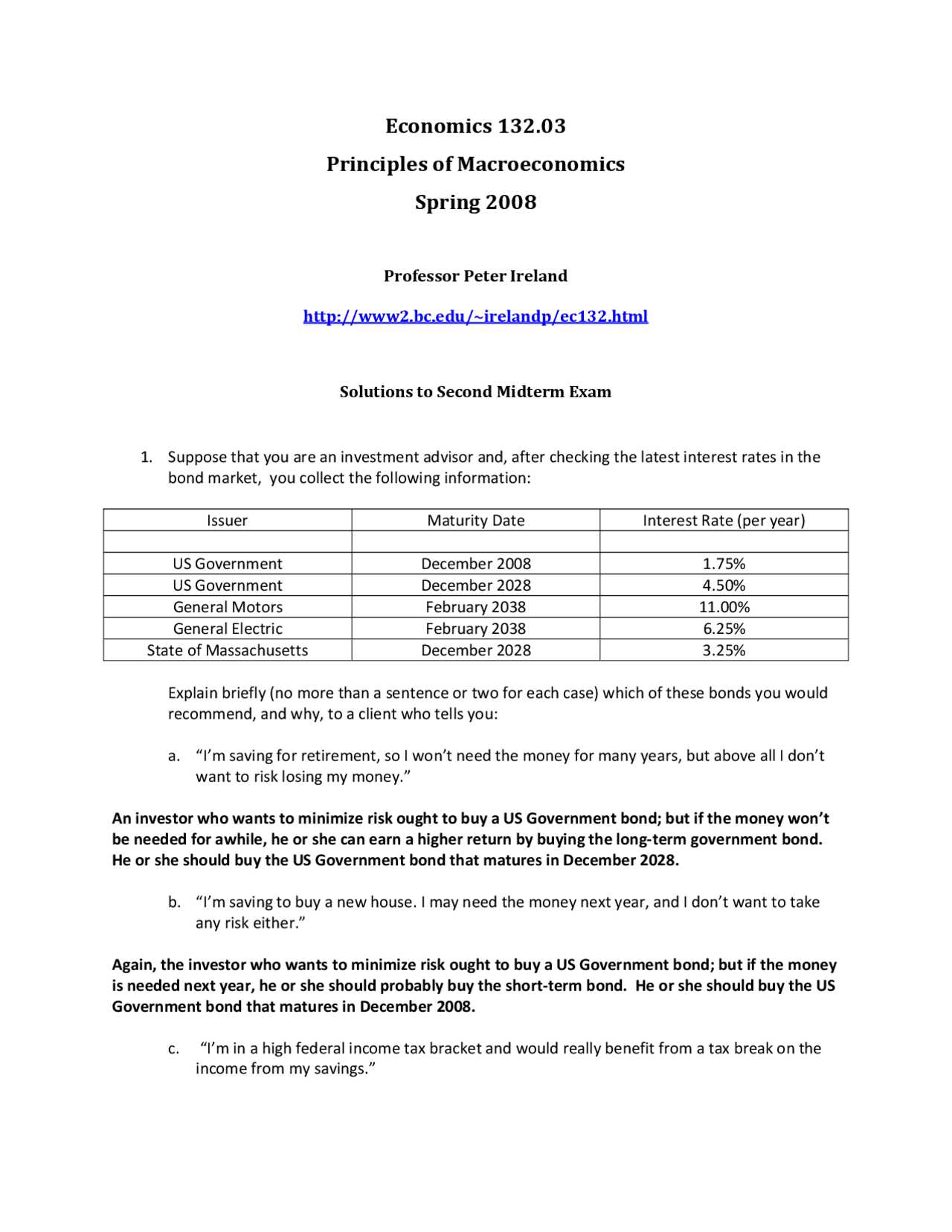 Midterm Exam Principles Of Economics Ii Macroeconomics Ec 132