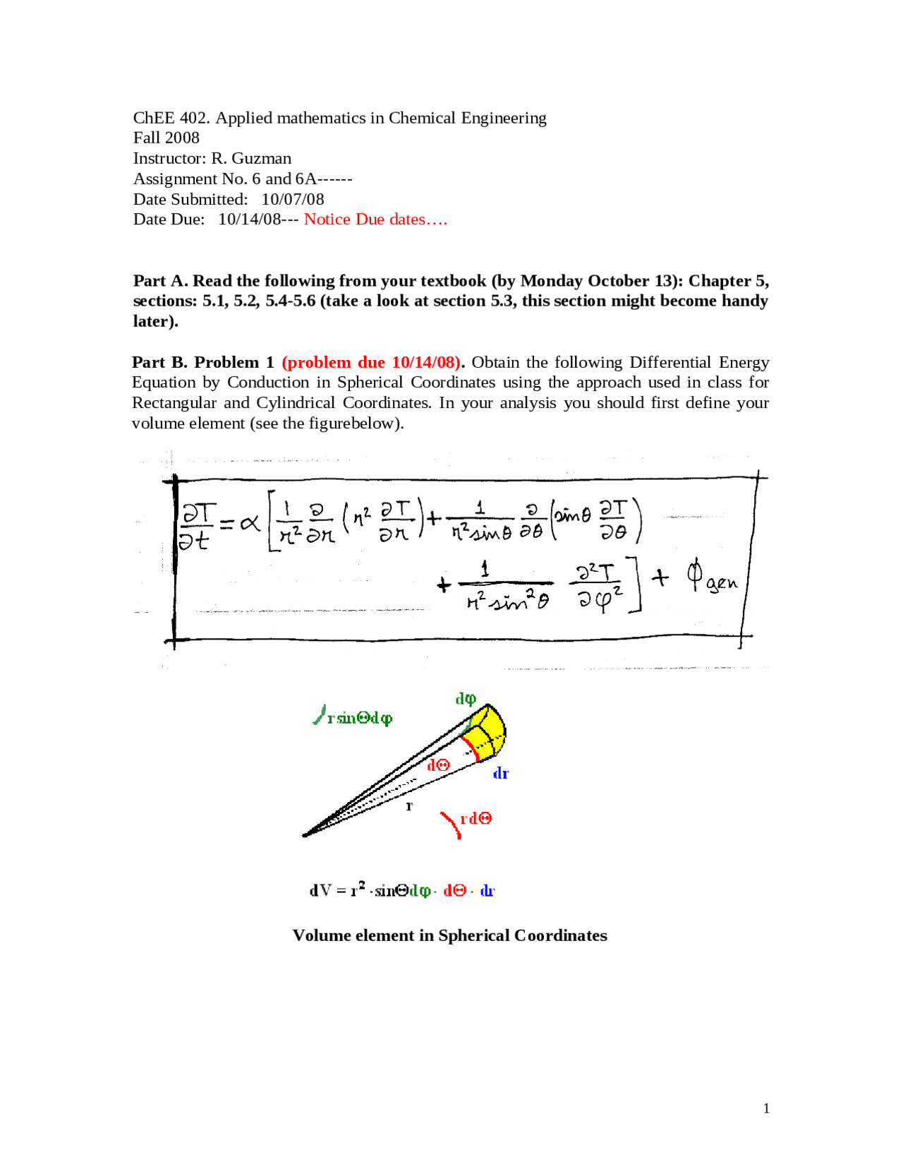 Applied Mathematics In Chemical Engineering Modeling Chee 402 Docsity