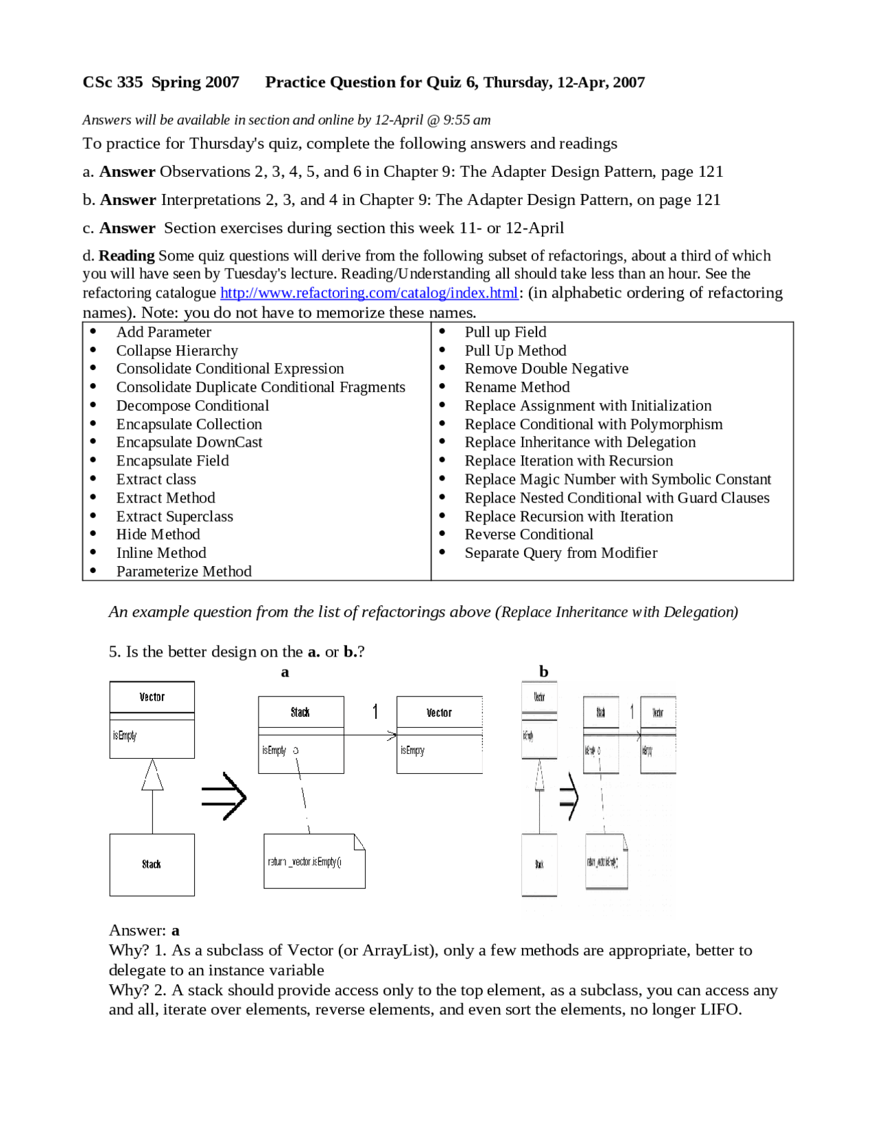 Practice Quiz 6 With Answers Object Oriented Programming And Design