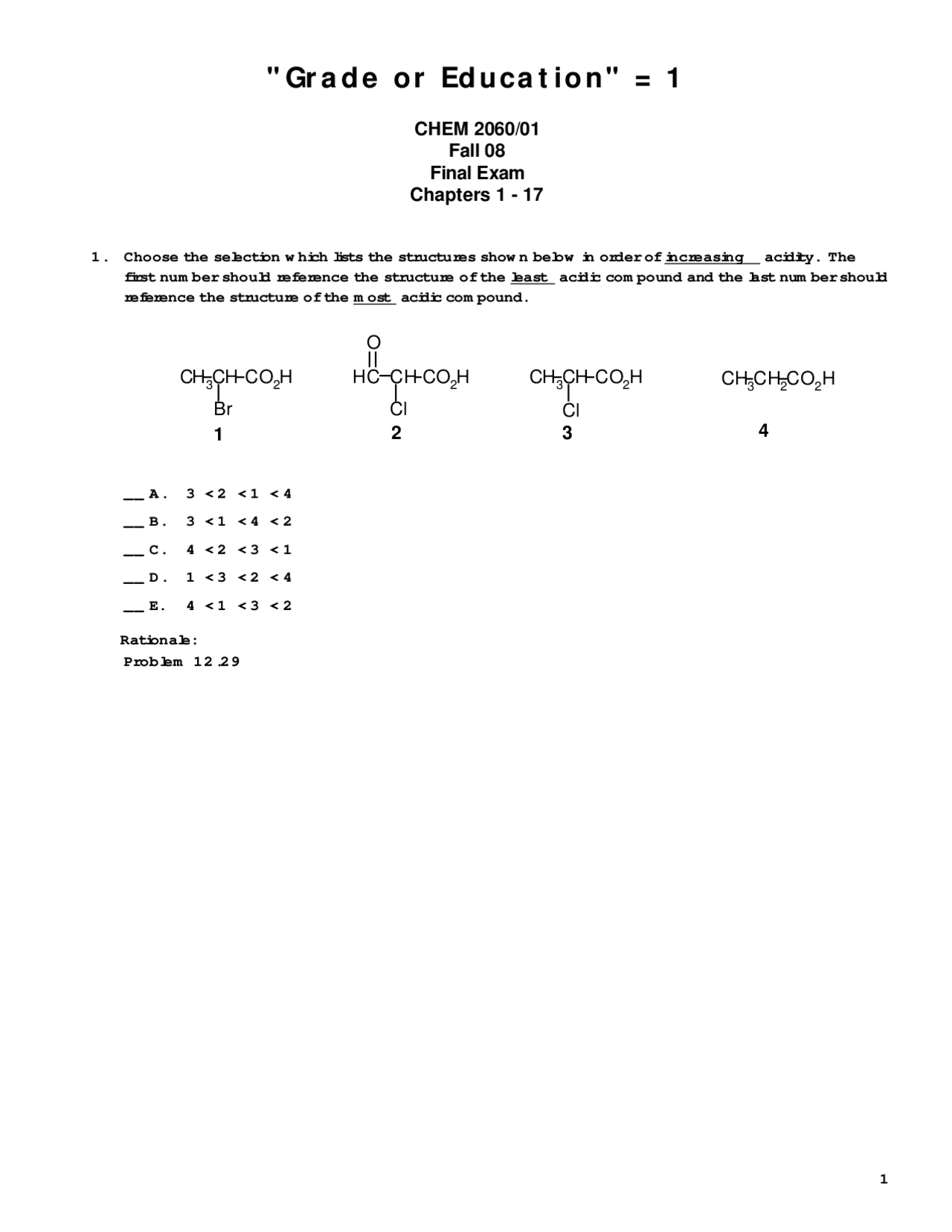 Questions For Final Exam Survey Organic Chemistry Chem 2060 Docsity