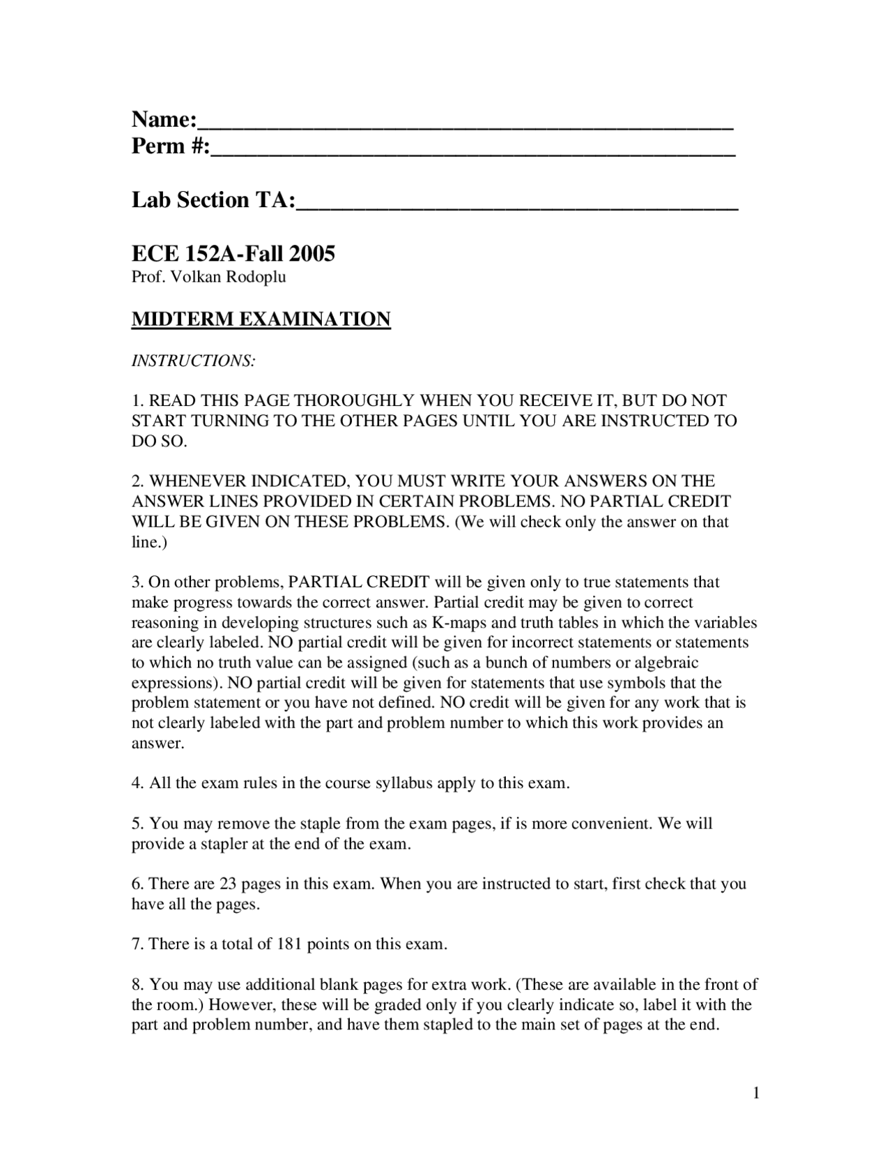 8 Solved Problems In Midterm Exam On Digital Design Printing Ece 152a