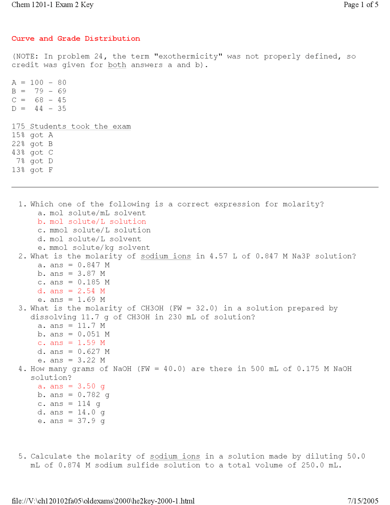 Curve and Grade Distribution - General Chemistry I | CHEM 1201 - Docsity