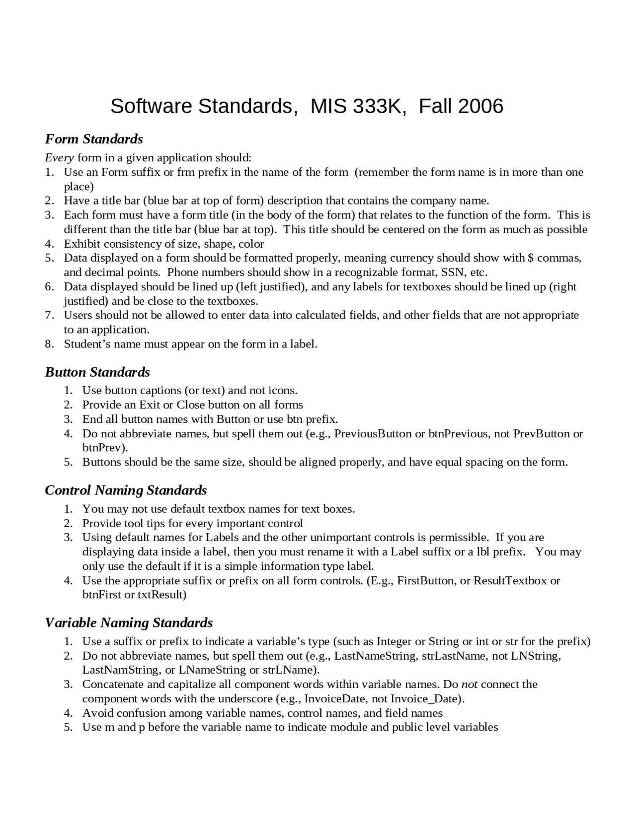 Control Naming Software Standard in Web Application - Assignment | MIS 333K - Docsity