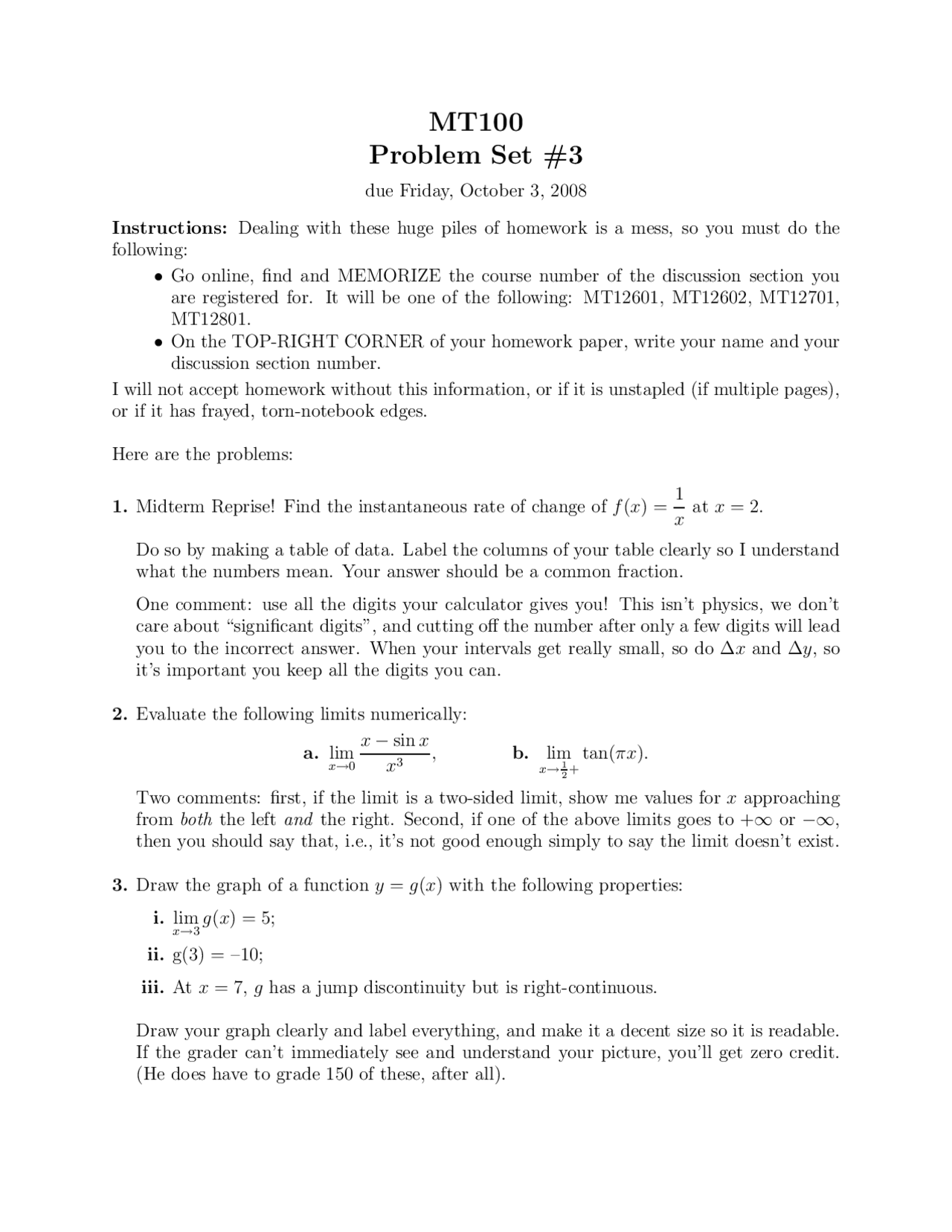 Problem Set #3 for Mathematics Course: Instructions and Exercises ...