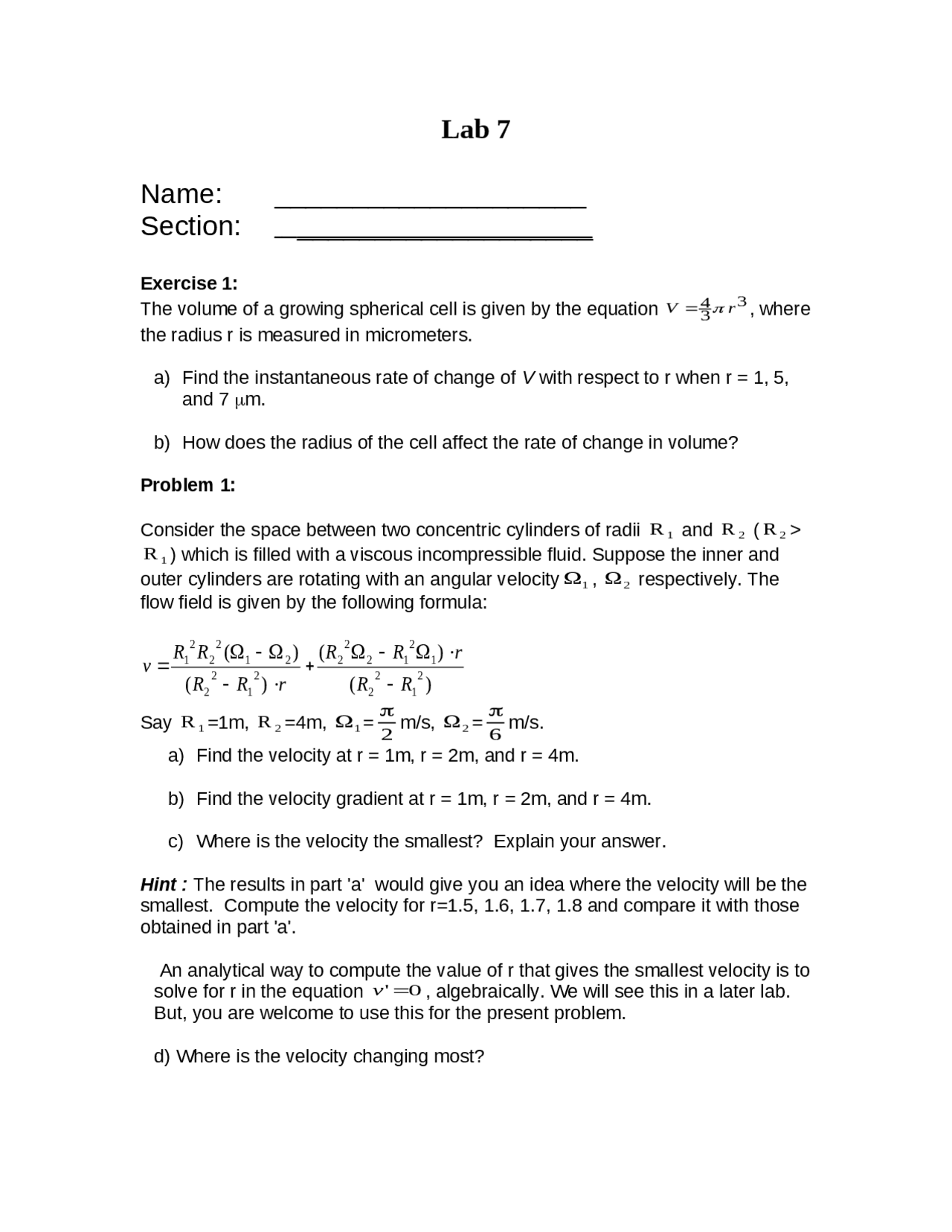 2 Problems On Computer And Linear Algebra Lab 7 Mat 3930 Docsity