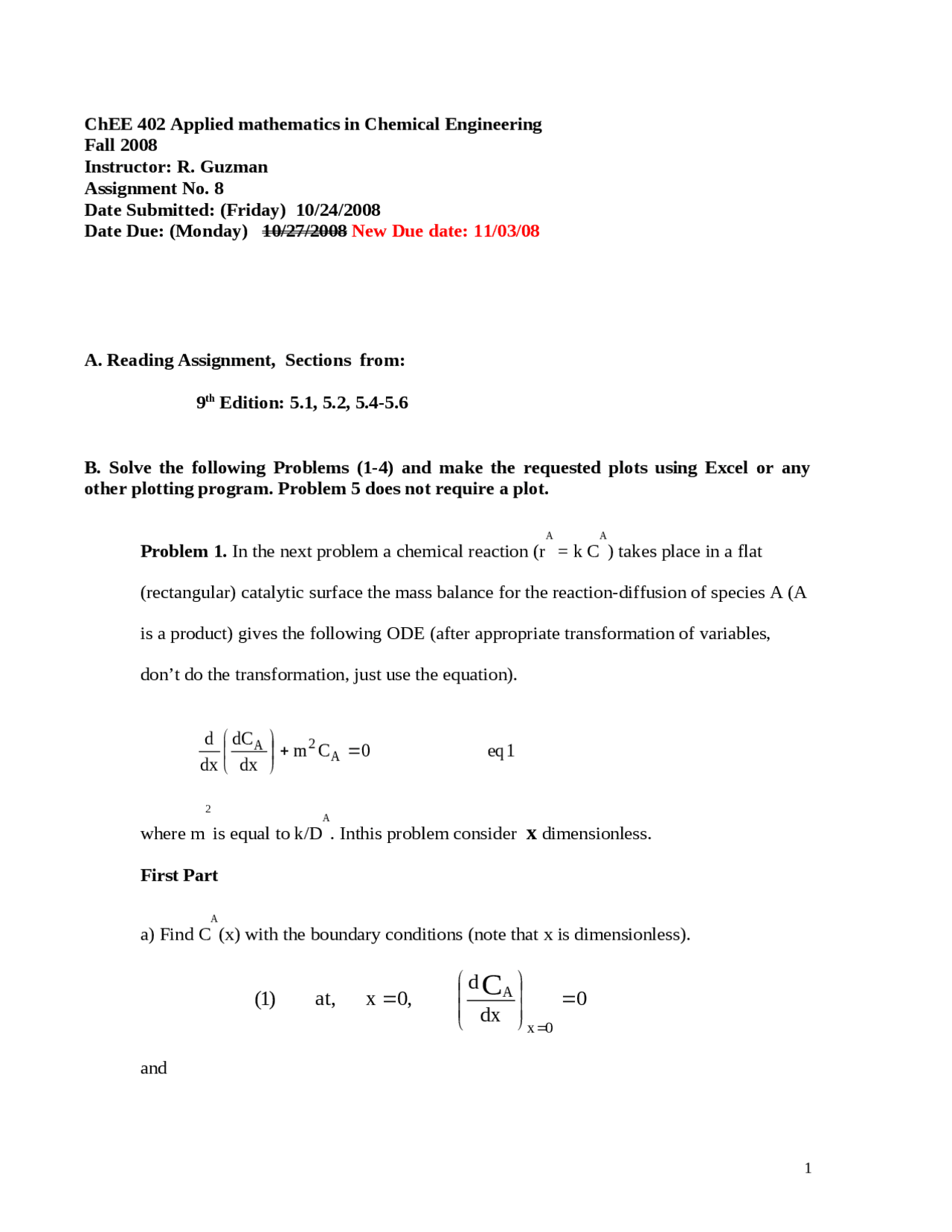 5 Problems With Solutions For Chemical Engineering Modeling Chee 402